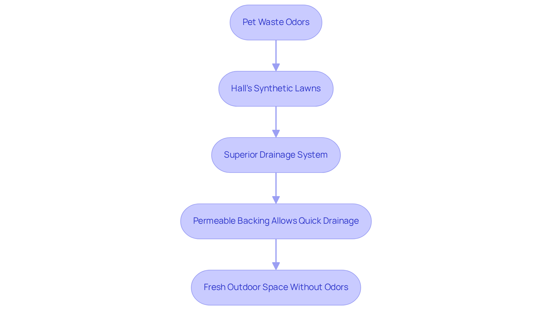 This flowchart shows how pet waste odors can be managed with Hall's synthetic lawns. Each step explains how the drainage system works to keep your outdoor space fresh and odor-free.