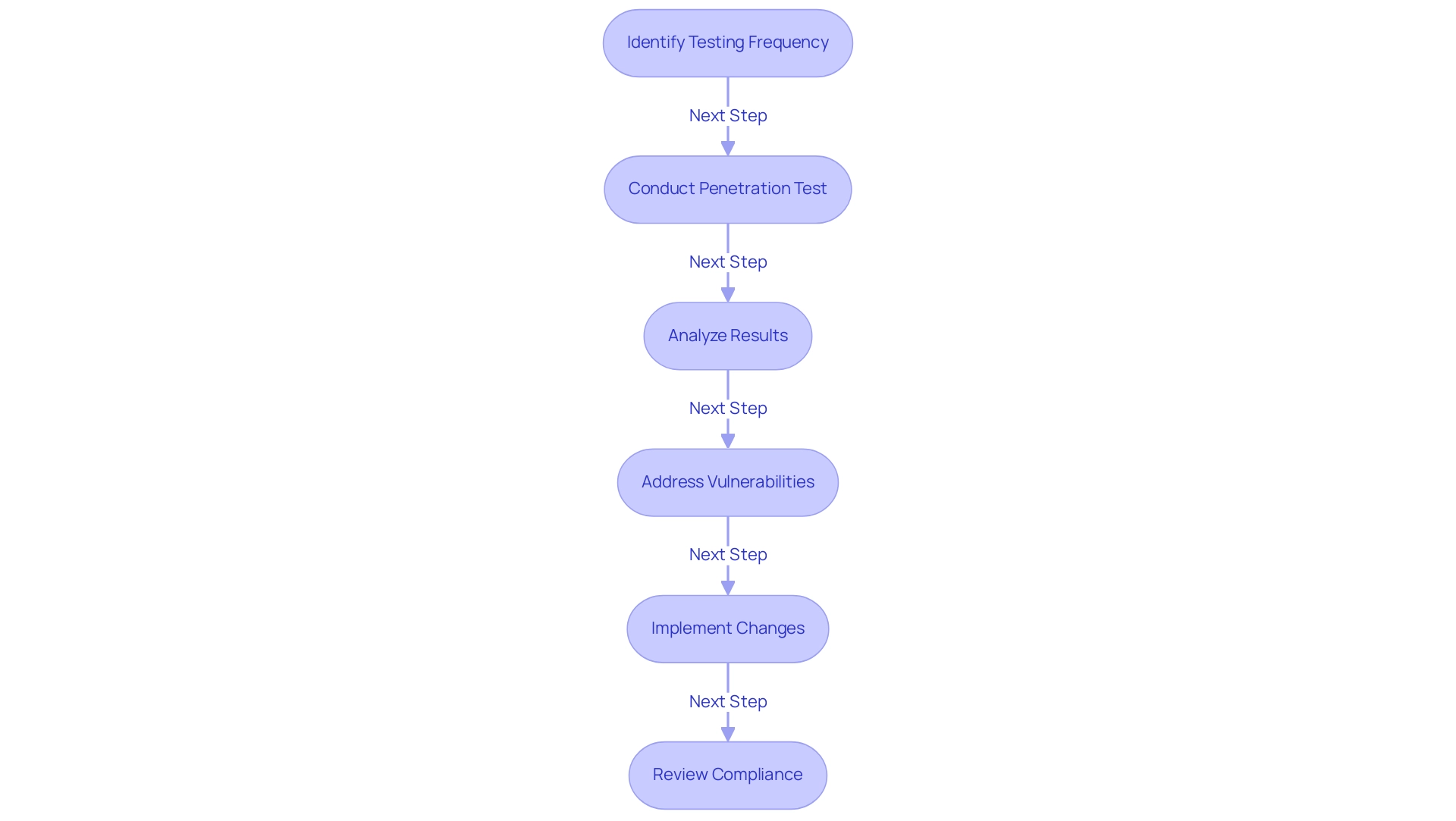 Each box represents a step in the pen testing process, with arrows illustrating the sequence and flow of actions required for effective vulnerability assessment.