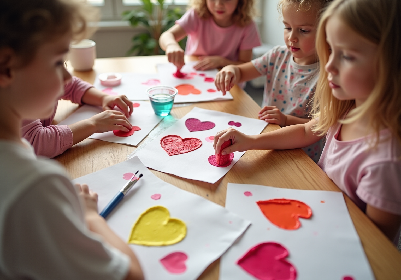 Creative Kids Making Watercolor Valentines