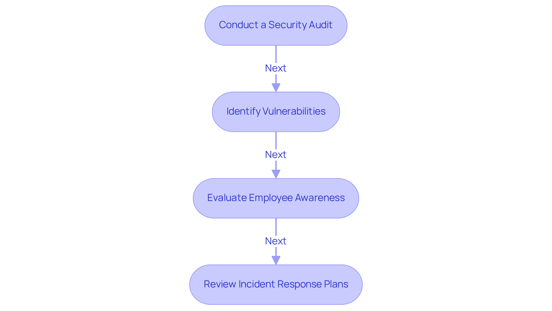 Each box represents a critical step in assessing your cybersecurity. Follow the arrows to understand the sequence and importance of each action in strengthening your organization's security. Each box represents a critical step in assessing your cybersecurity. Follow the arrows to understand the sequence and importance of each action in strengthening your organization's security.