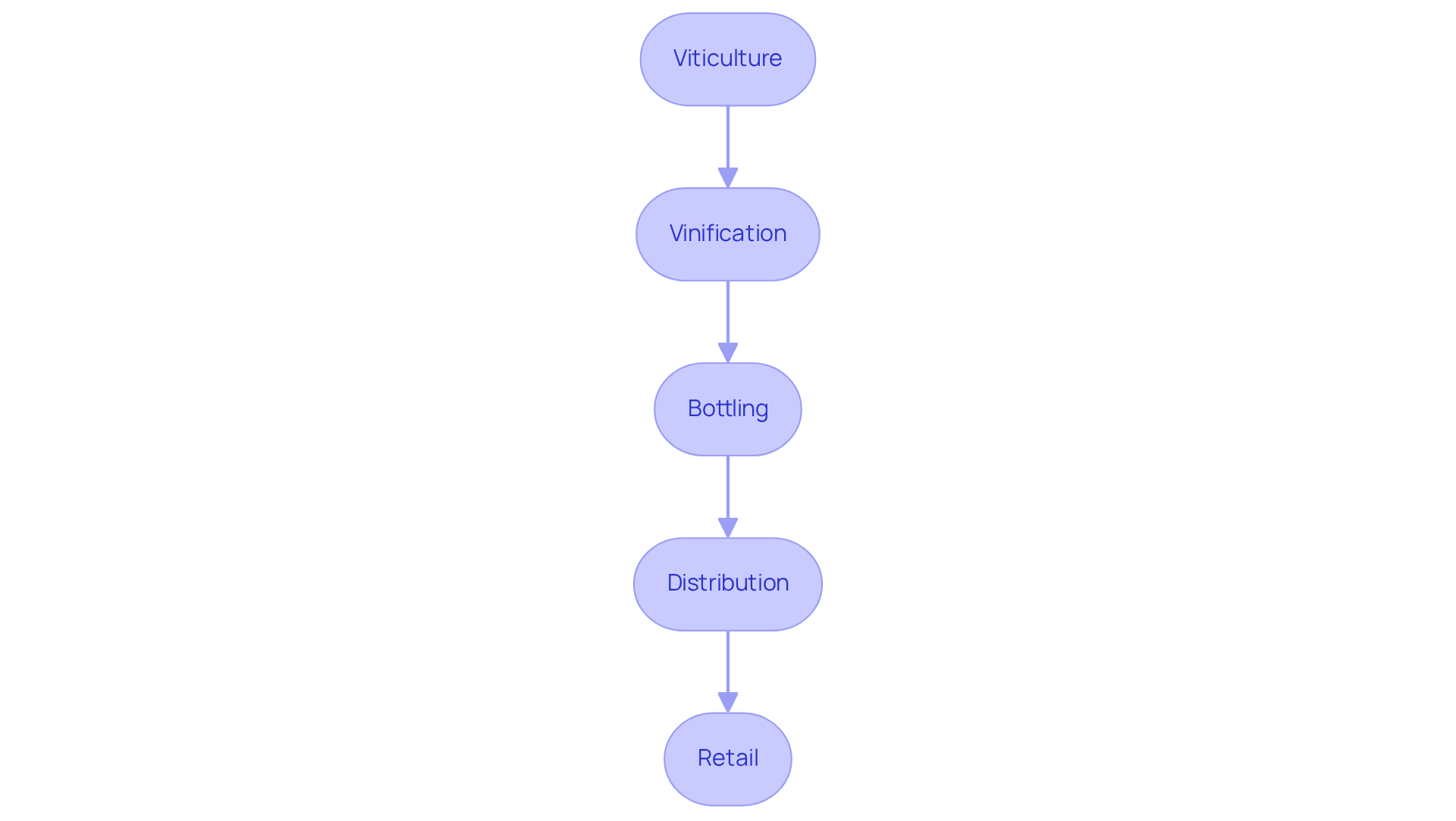 Each box represents a stage in the wine supply chain, and the arrows show how they connect. Notes below each stage highlight the challenges and opportunities that producers face, helping you understand what makes each part crucial to the overall process.