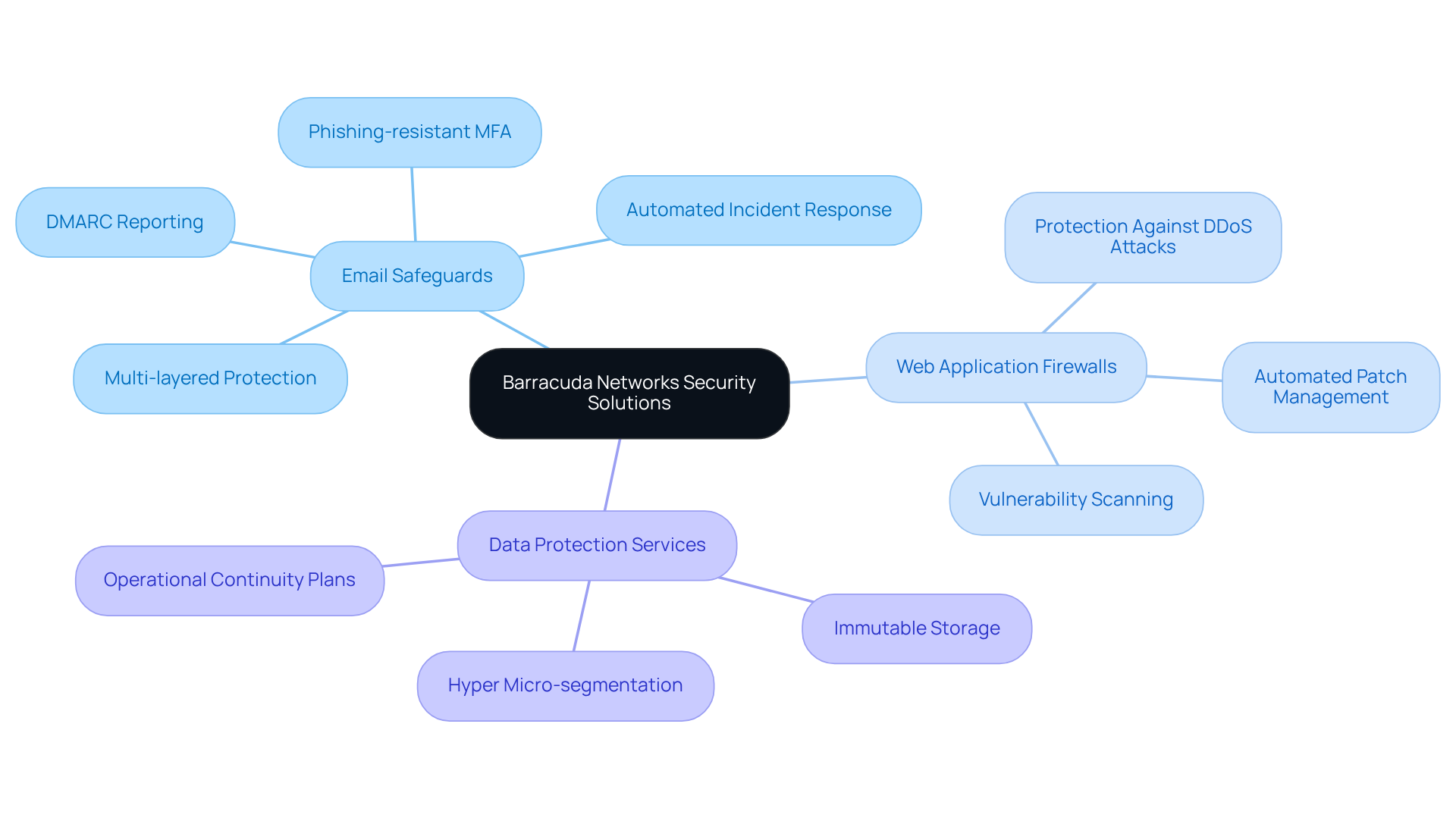 The center represents Barracuda Networks, and the branches show different types of security solutions. Each branch can be explored to understand how they help protect online retailers.