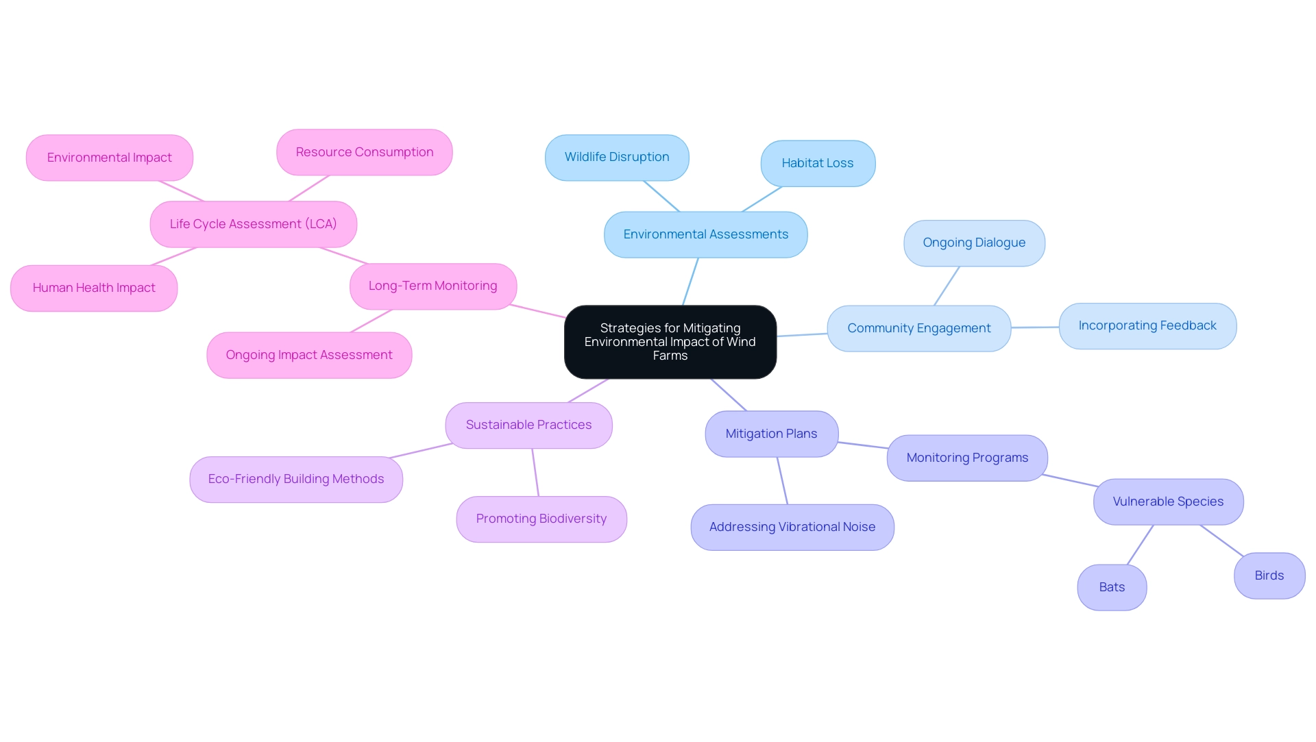 Each branch represents a key strategy, with sub-branches detailing specific actions or concerns related to that strategy.