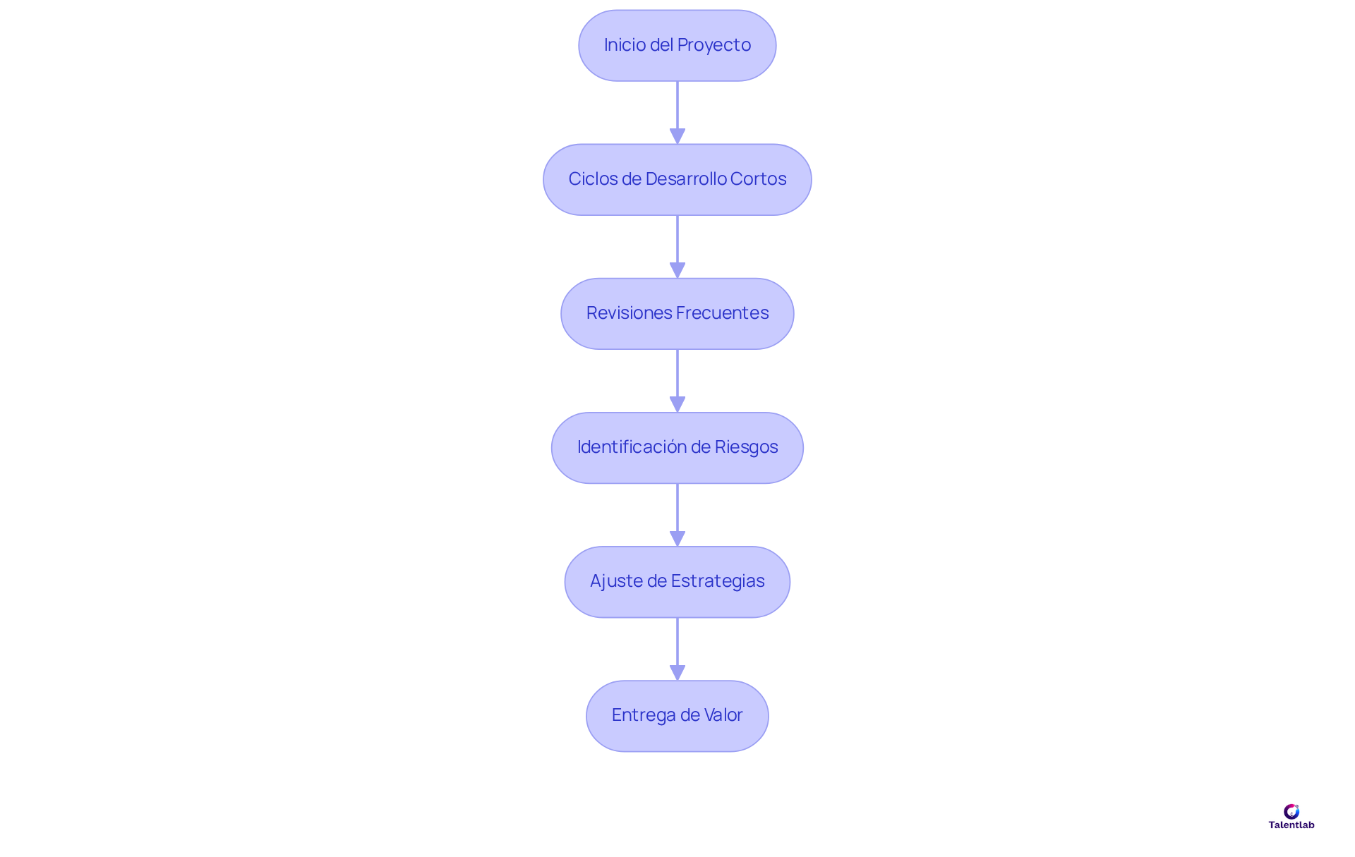 Este diagrama muestra cómo se gestionan los riesgos en proyectos ágiles. Cada paso es una parte del proceso que ayuda a las organizaciones a identificar y mitigar riesgos, asegurando que el proyecto avance de manera efectiva.