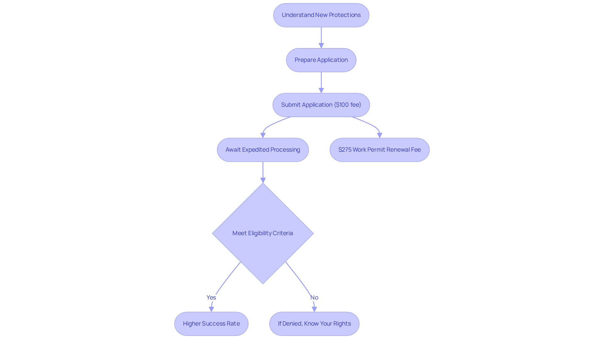 This flowchart guides you through the asylum application process. Each step shows what you need to do next, from understanding the new laws to knowing your rights if things don't go as planned.