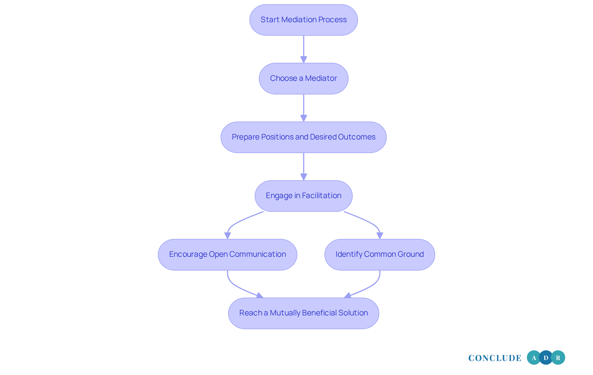Follow the arrows to see each step in the mediation journey. Each box represents an important action or decision to help you navigate the process effectively. Follow the arrows to see each step in the mediation journey. Each box represents an important action or decision to help you navigate the process effectively.