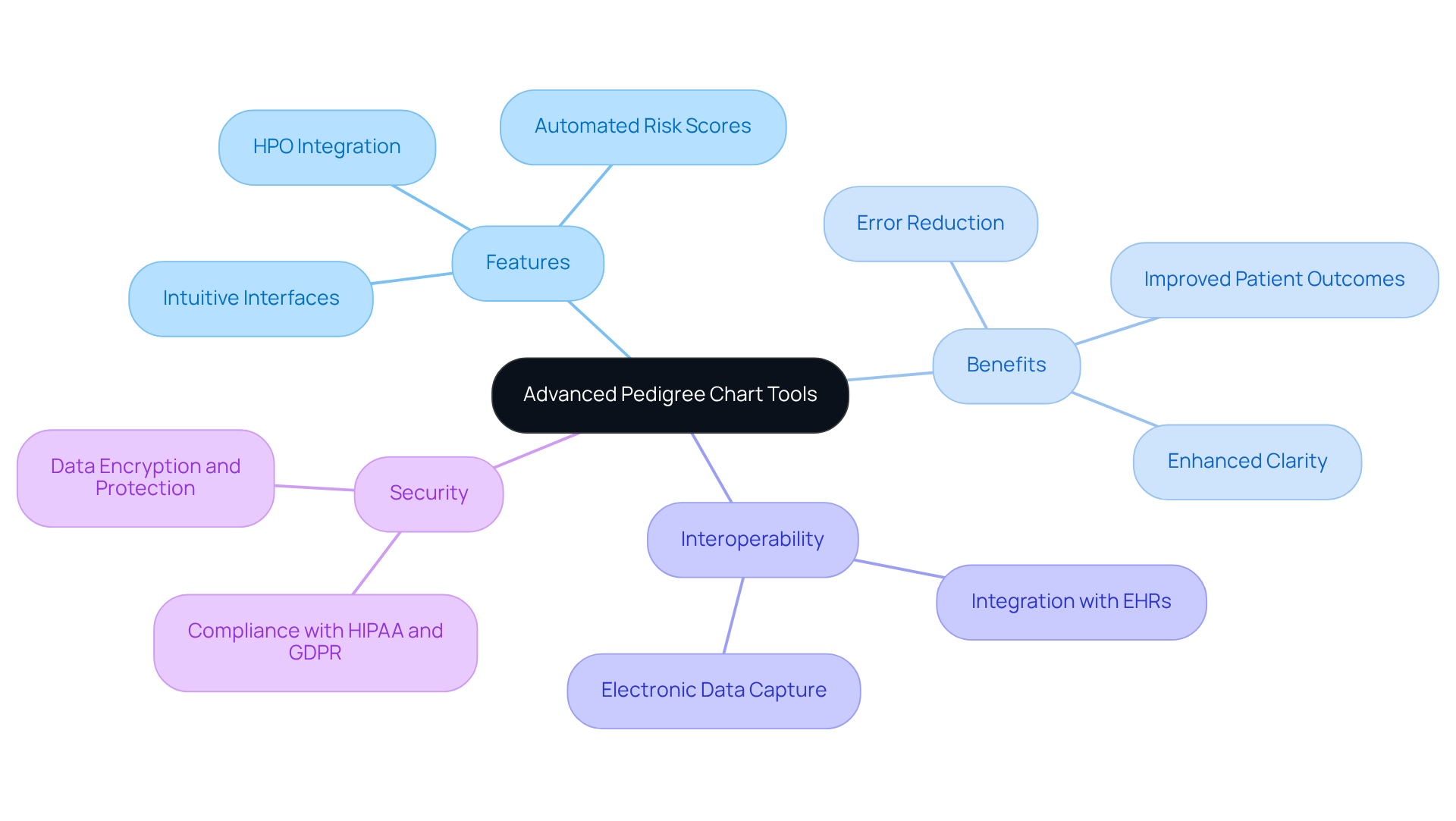The central node represents the main topic, while the branches show different features and benefits of the tools. Each color-coded branch helps you quickly identify related information.