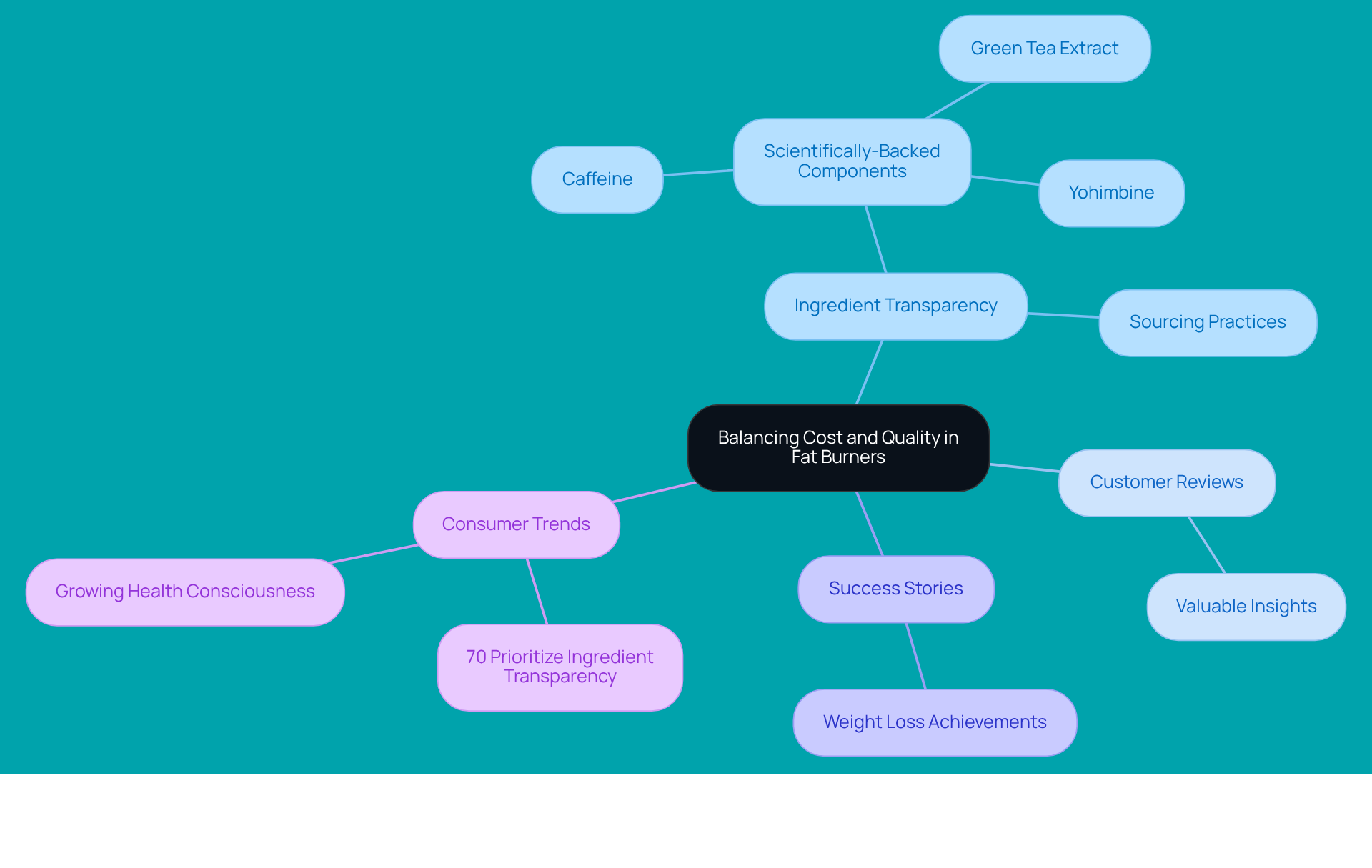 The central idea is about finding the right balance in fat burners. Each branch represents a key factor to consider, helping you understand how they all connect to making informed choices.