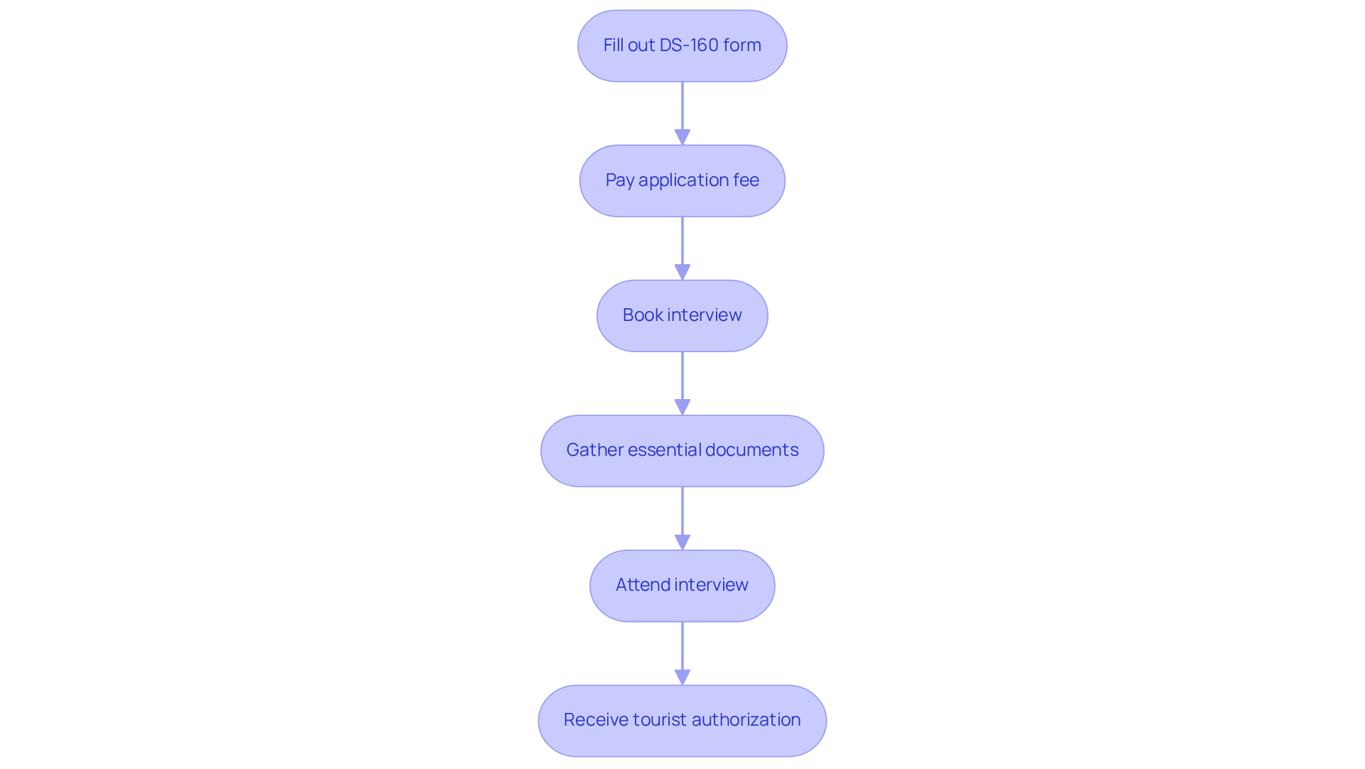 Each box represents a step in the visa application process. Follow the arrows to see how to move from one step to the next, making your journey to obtaining a tourist visa clearer and more manageable.