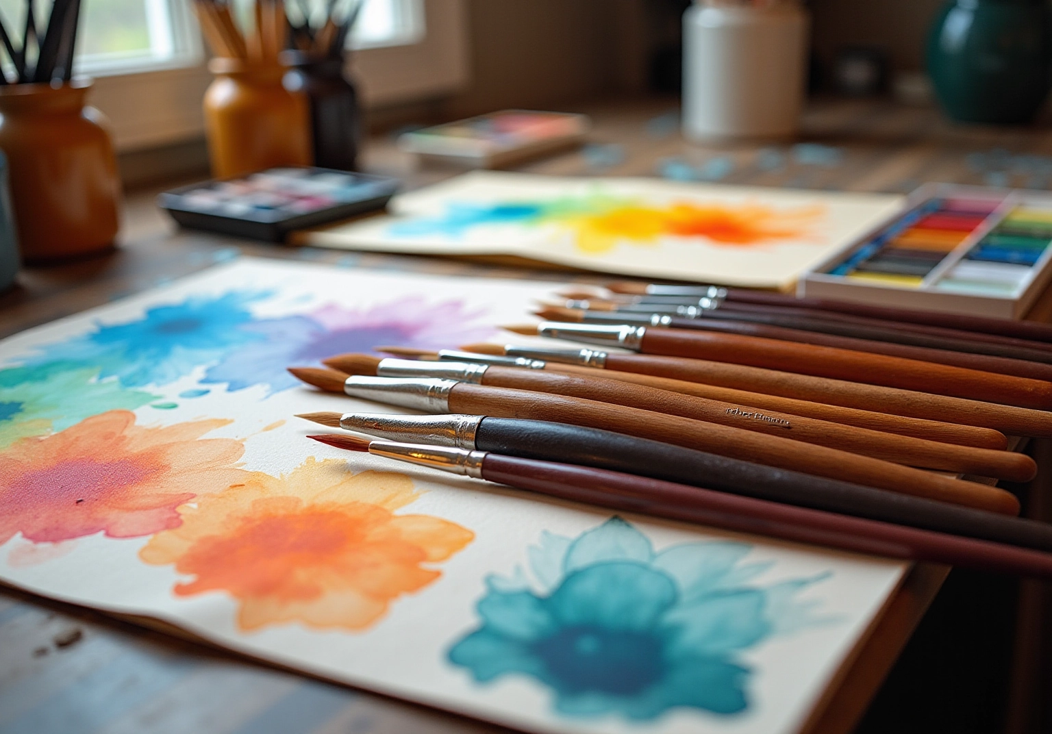 Robert Simmons Watercolor Brushes in an Artist's Studio