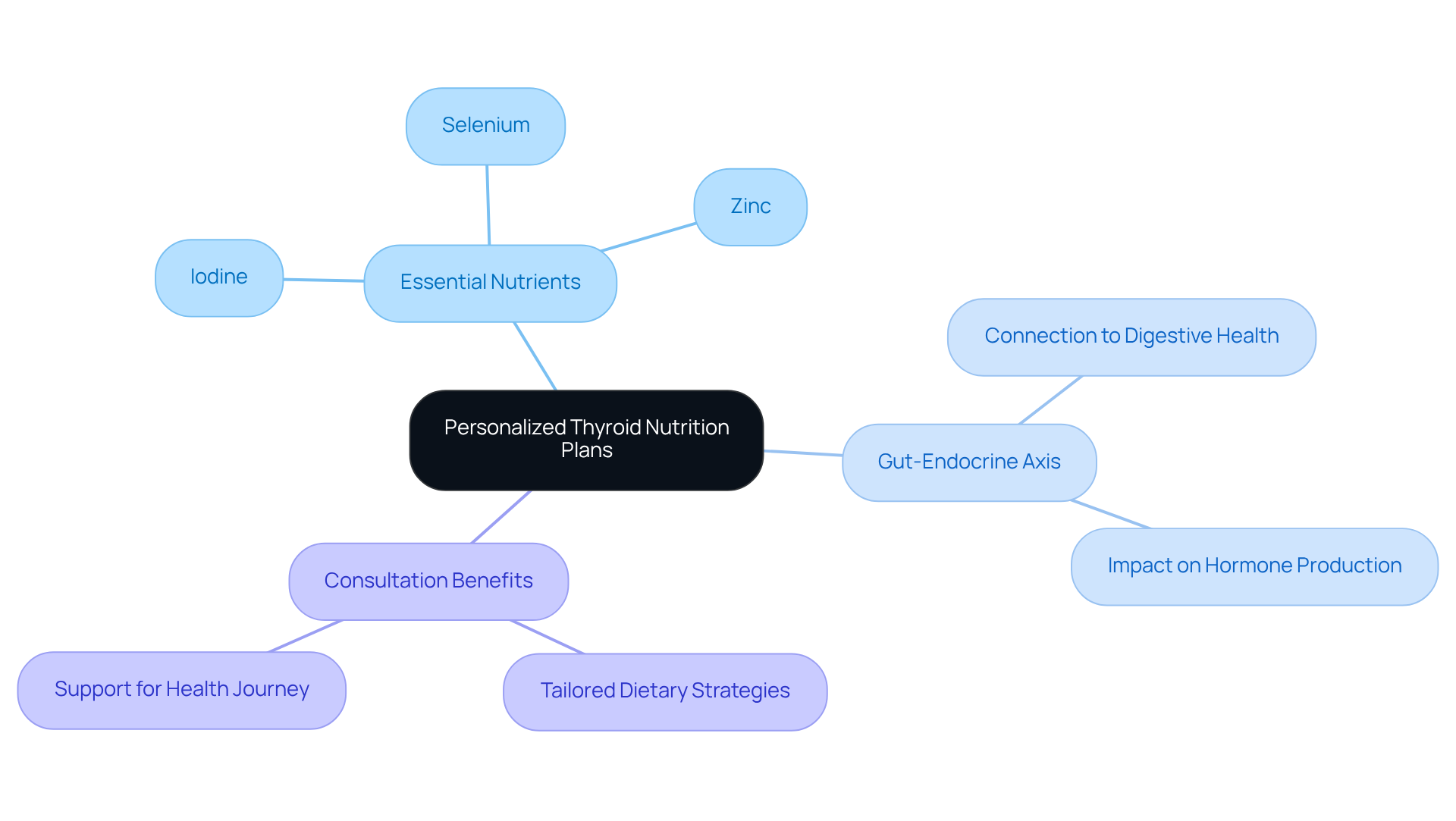 The center represents the main focus on thyroid nutrition, while the branches show important nutrients and concepts that support your health journey. Follow the branches to see how each part contributes to your overall wellness. The center represents the main focus on thyroid nutrition, while the branches show important nutrients and concepts that support your health journey. Follow the branches to see how each part contributes to your overall wellness.