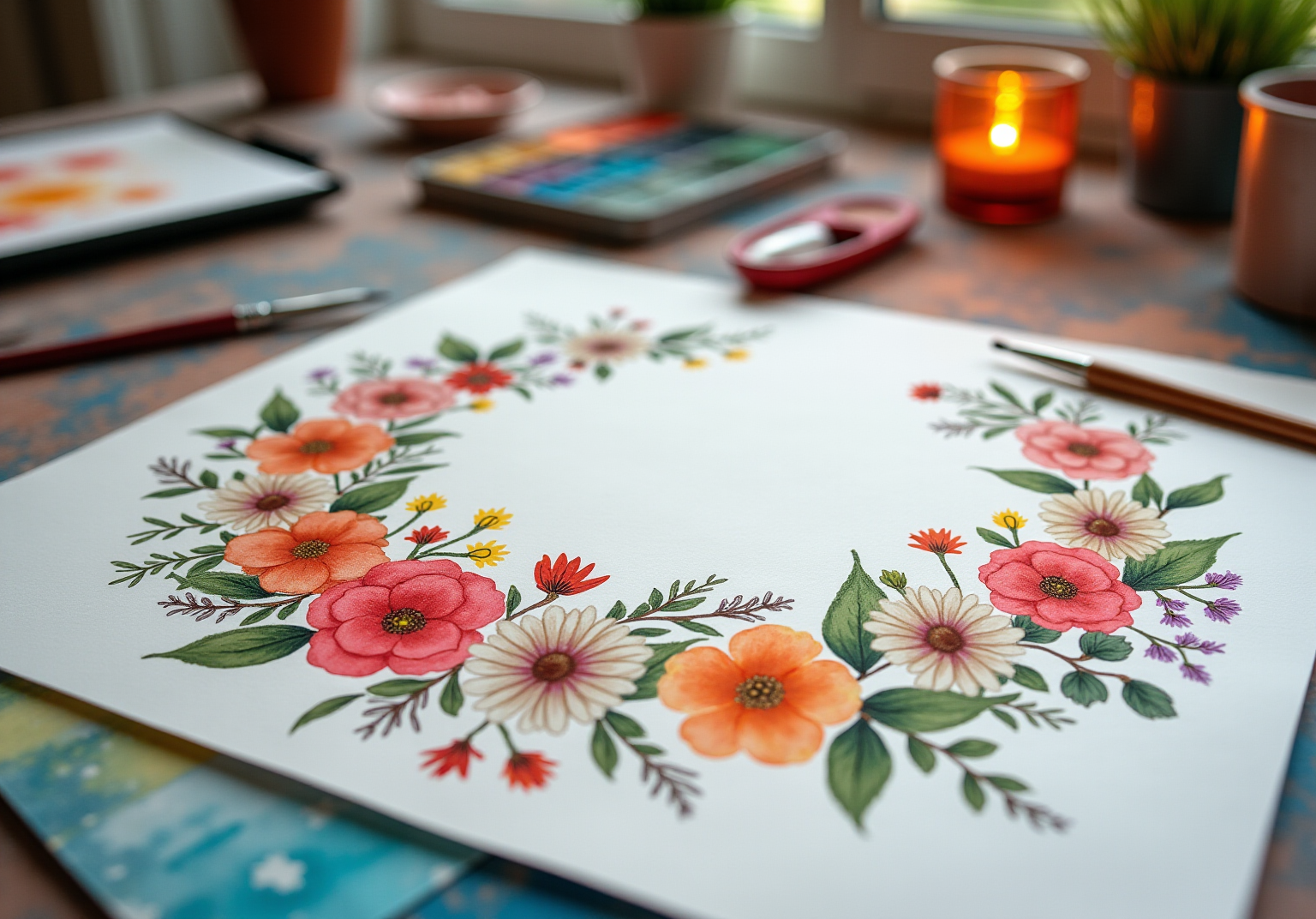 Artistic Creation of a Watercolor Floral Wreath Artistic Creation of a Watercolor Floral Wreath