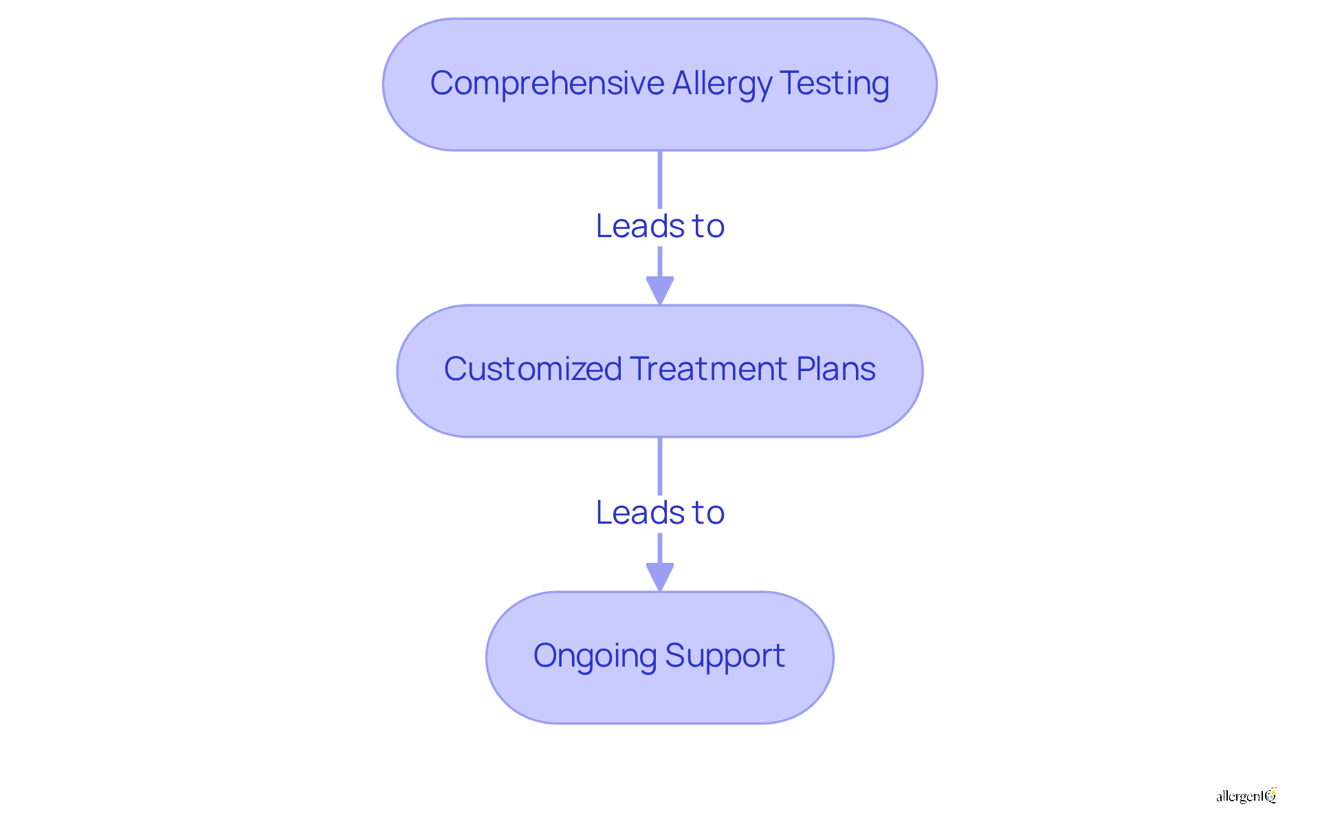Follow the arrows to see how each step in allergy management connects - starting with testing, moving to treatment, and finally, ongoing support.
