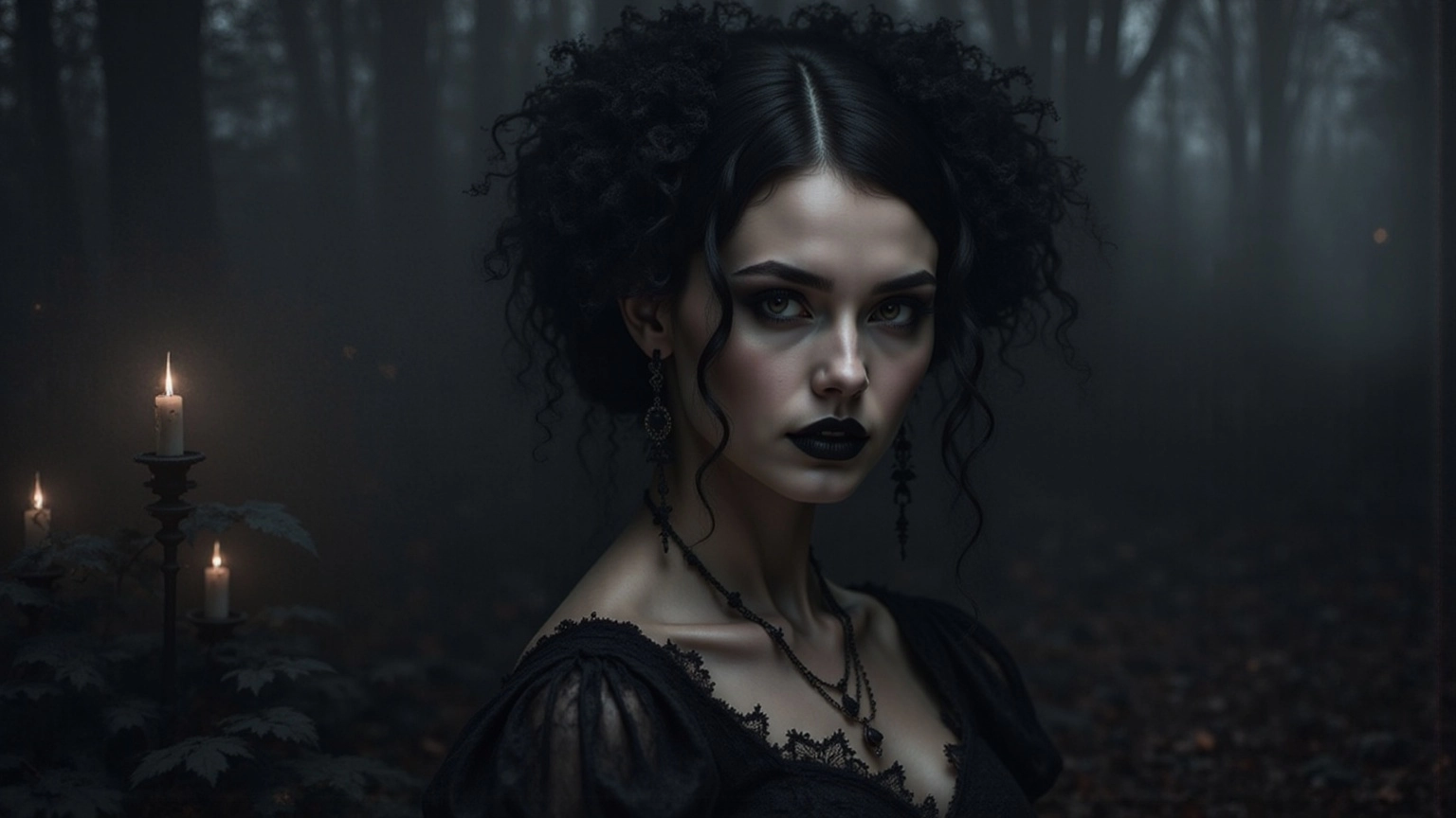 Romantic Goth Curly Shag with Bangs