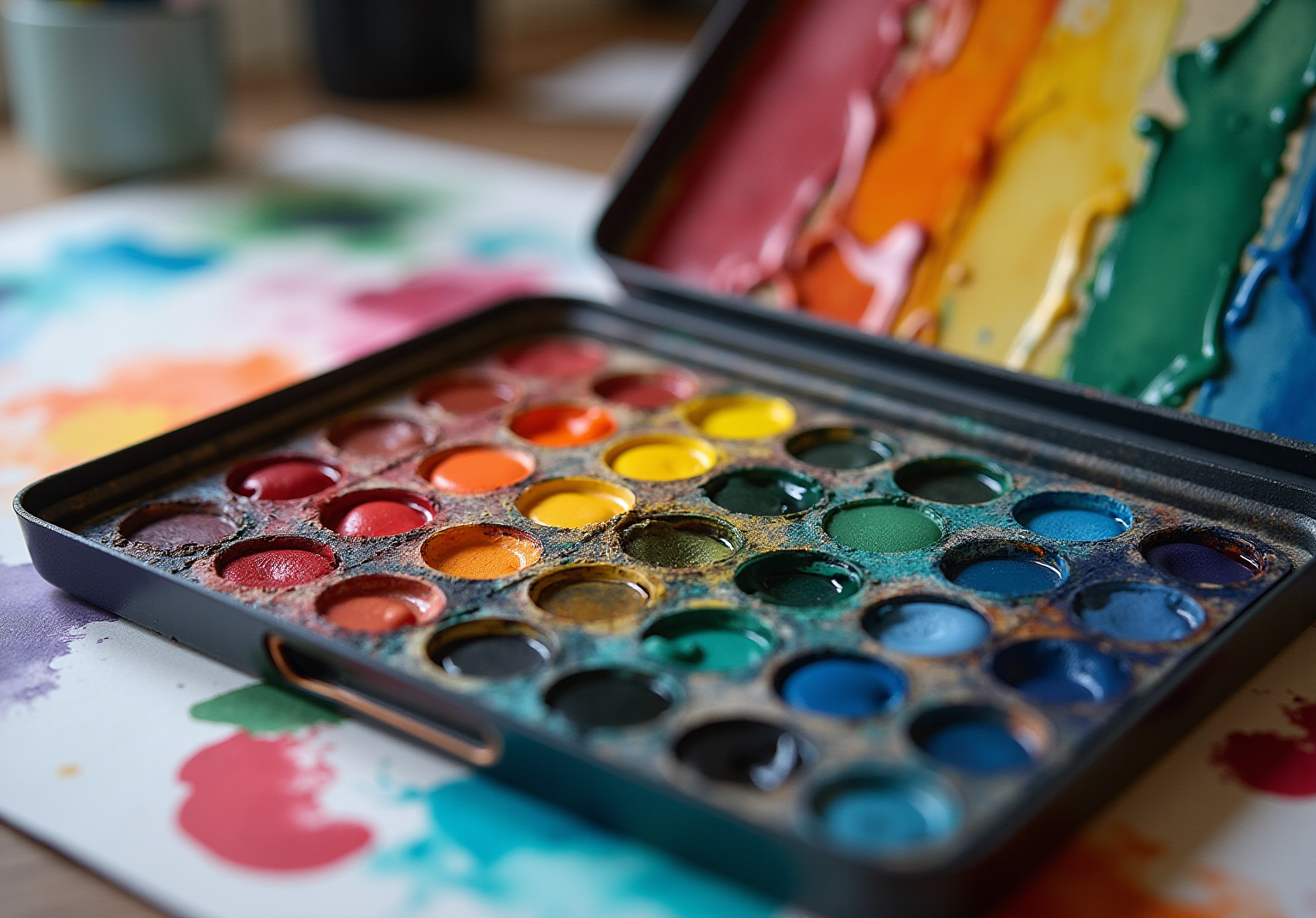 Paul Rubens Watercolor Paint Set in Artist's Workspace