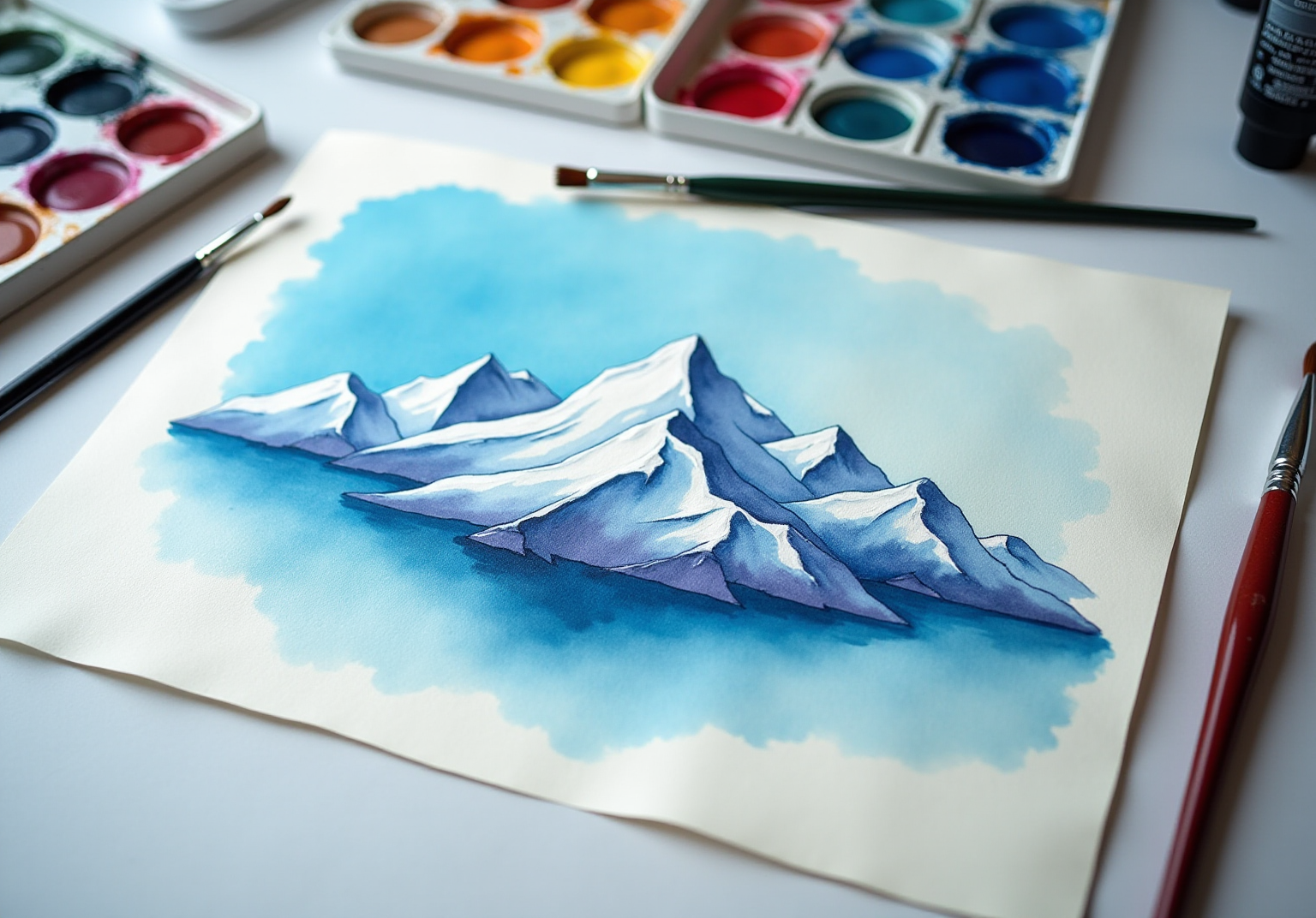 Winter Mountain Watercolor in Progress Winter Mountain Watercolor in Progress