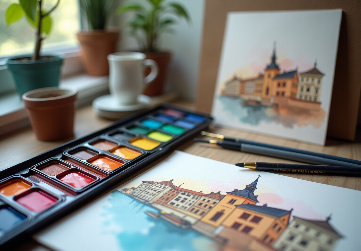 Schmincke Watercolor Set in an Artistic Workspace Schmincke Watercolor Set in an Artistic Workspace