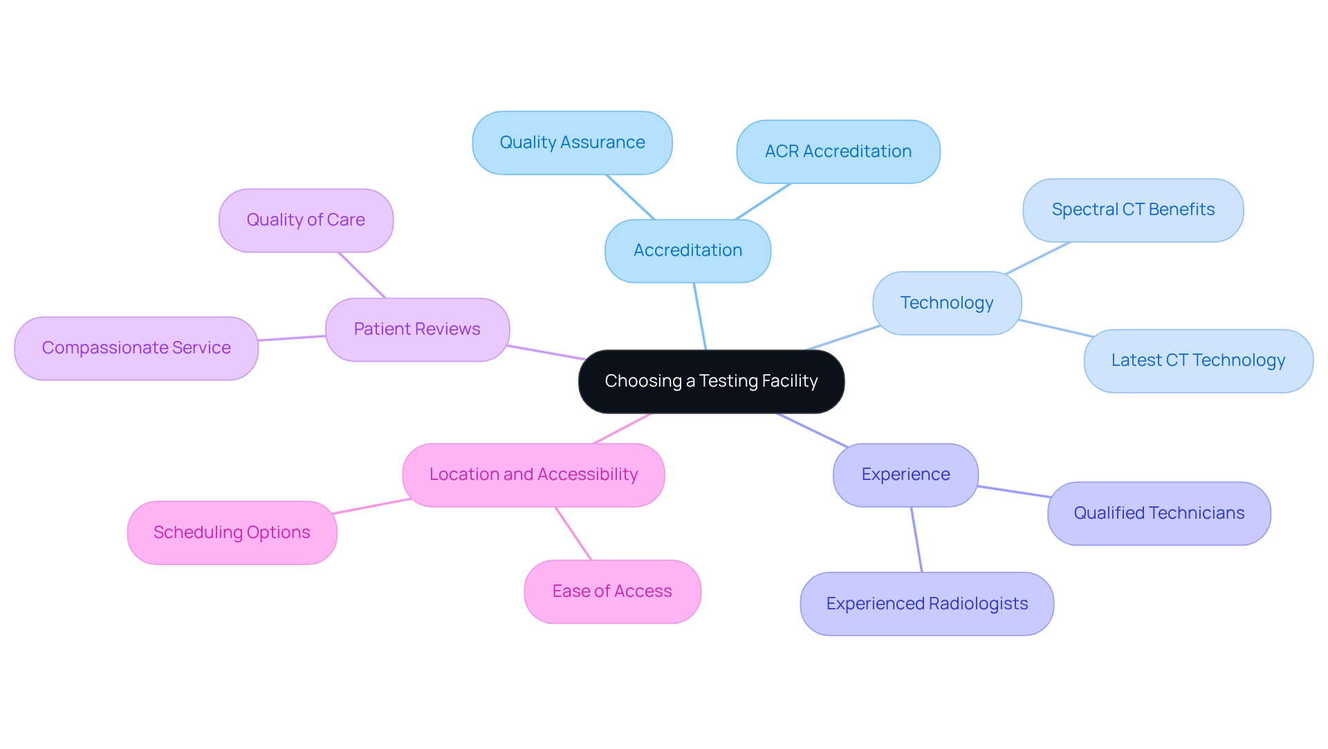 The central node represents the main decision of choosing a testing facility. Each branch highlights a key factor to consider, helping you visualize what to prioritize for your health and well-being.