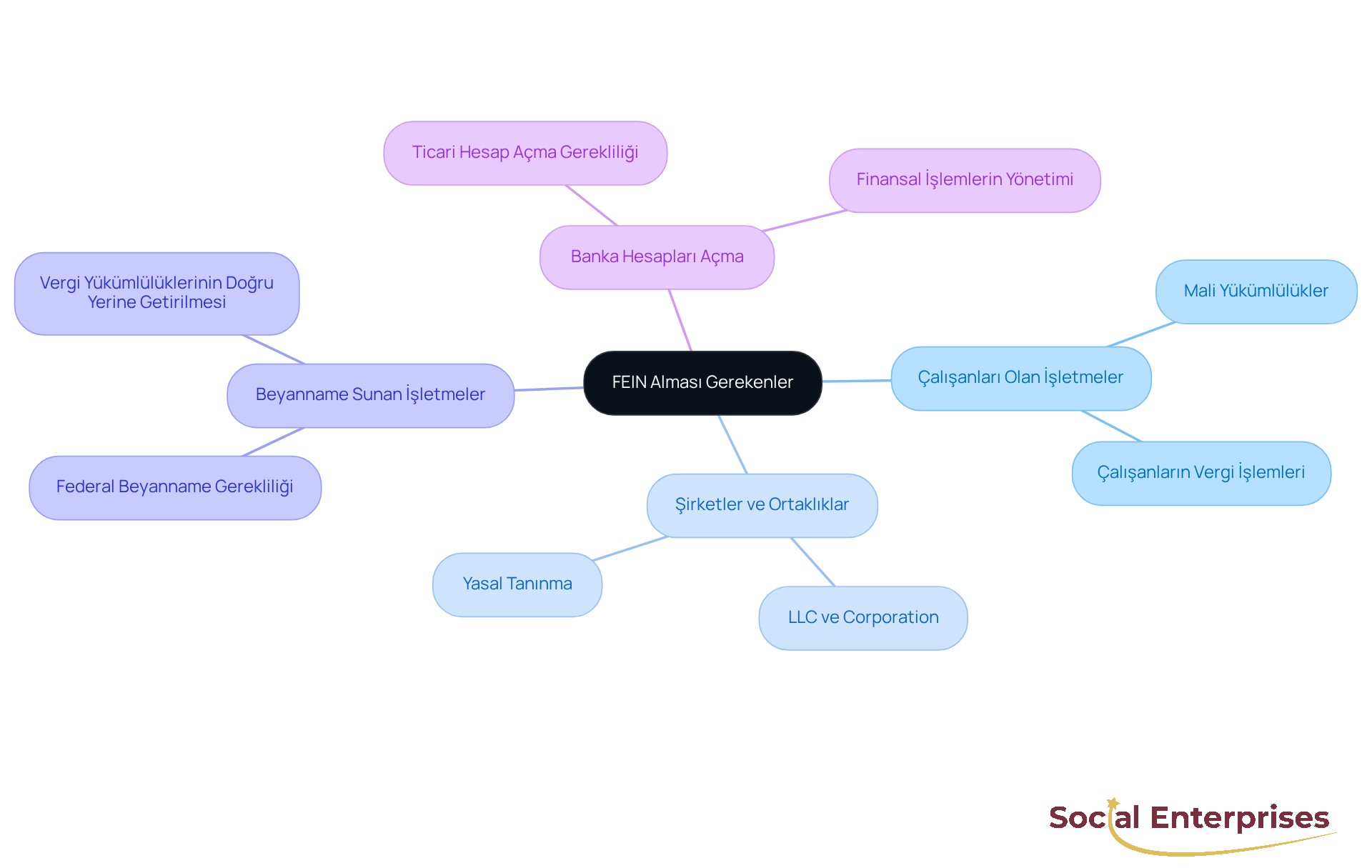 Her dal, FEIN alması gereken farklı bir durumu temsil ediyor. Merkezdeki konuya bağlı olarak, alt başlıklar ve açıklamalarla birlikte detayları keşfedebilirsiniz. Her dal, FEIN alması gereken farklı bir durumu temsil ediyor. Merkezdeki konuya bağlı olarak, alt başlıklar ve açıklamalarla birlikte detayları keşfedebilirsiniz.