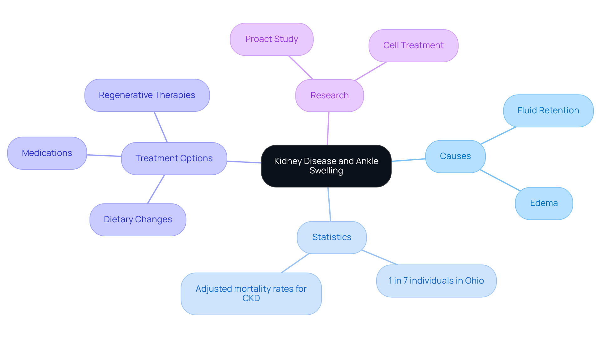 This mindmap starts with kidney disease at the center, branching out to show causes, statistics, treatment options, and ongoing research. Each branch helps you see how these elements connect and contribute to understanding the issue better. This mindmap starts with kidney disease at the center, branching out to show causes, statistics, treatment options, and ongoing research. Each branch helps you see how these elements connect and contribute to understanding the issue better.