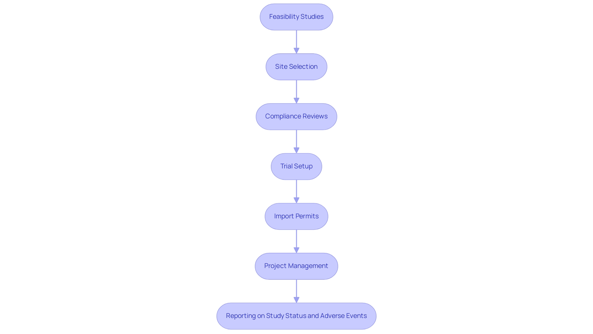 Each box represents a specific service in clinical trial management, and the arrows indicate the progression through the validation process.