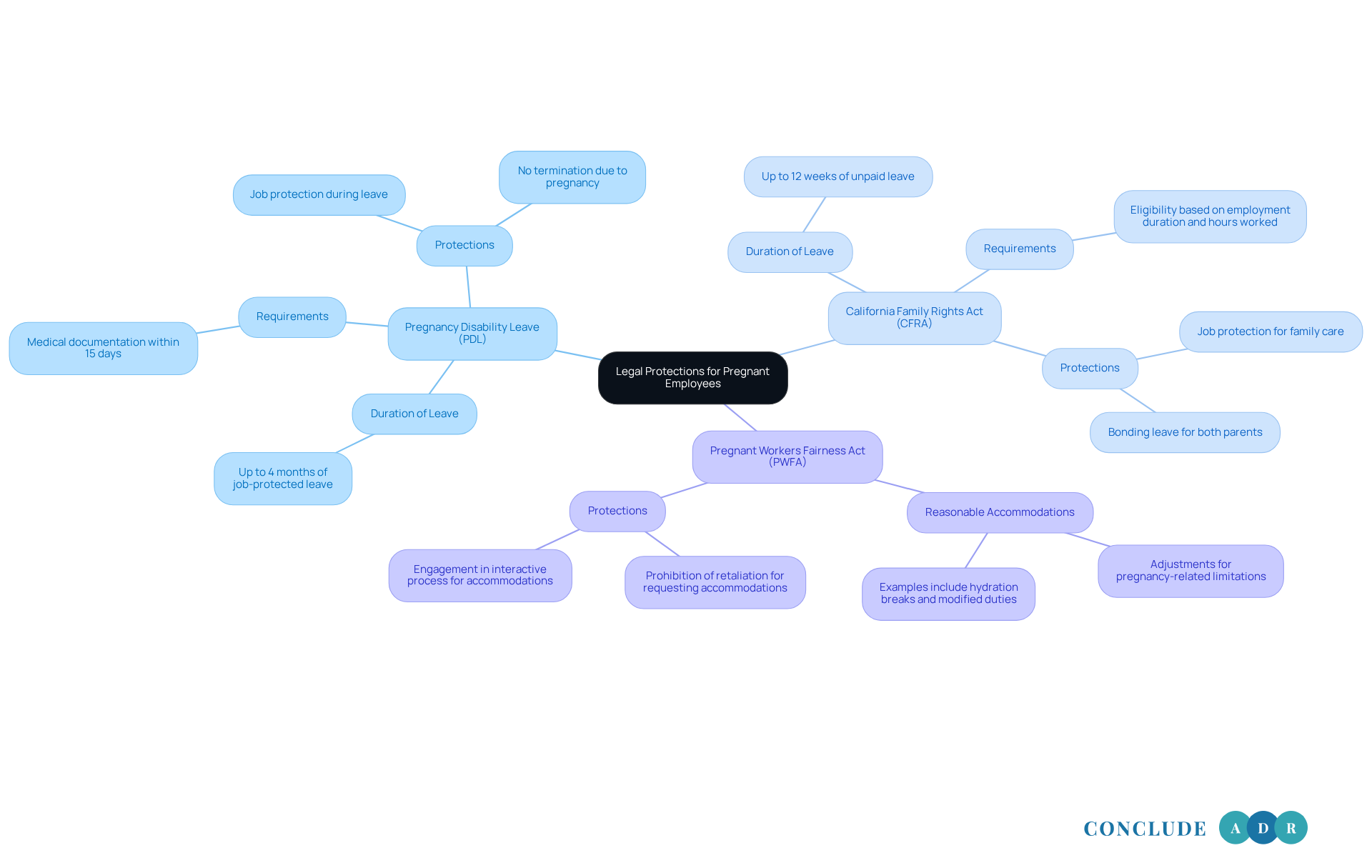 The central node represents the overall theme of legal protections. Each branch represents a specific law, and the sub-branches provide details about what each law entails. This structure helps you understand your rights and the support available during pregnancy. The central node represents the overall theme of legal protections. Each branch represents a specific law, and the sub-branches provide details about what each law entails. This structure helps you understand your rights and the support available during pregnancy.