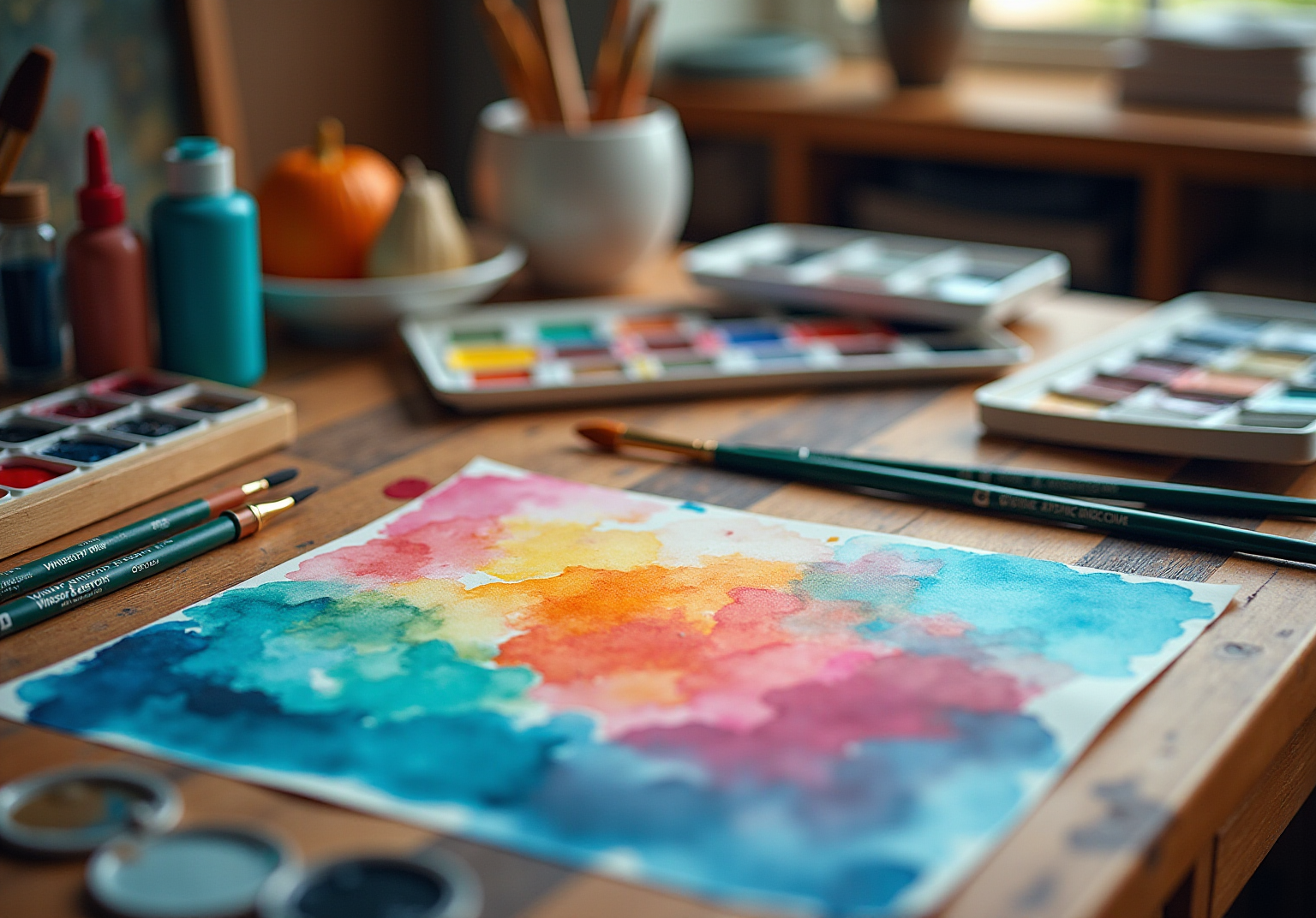 Artistic Watercolor Supplies in a Studio