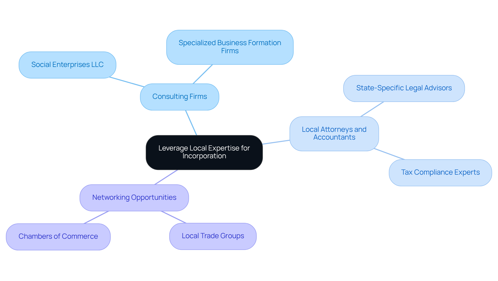 The center represents the main idea of leveraging local expertise, while the branches show different strategies. Each sub-branch provides more details or examples related to that strategy. The center represents the main idea of leveraging local expertise, while the branches show different strategies. Each sub-branch provides more details or examples related to that strategy.