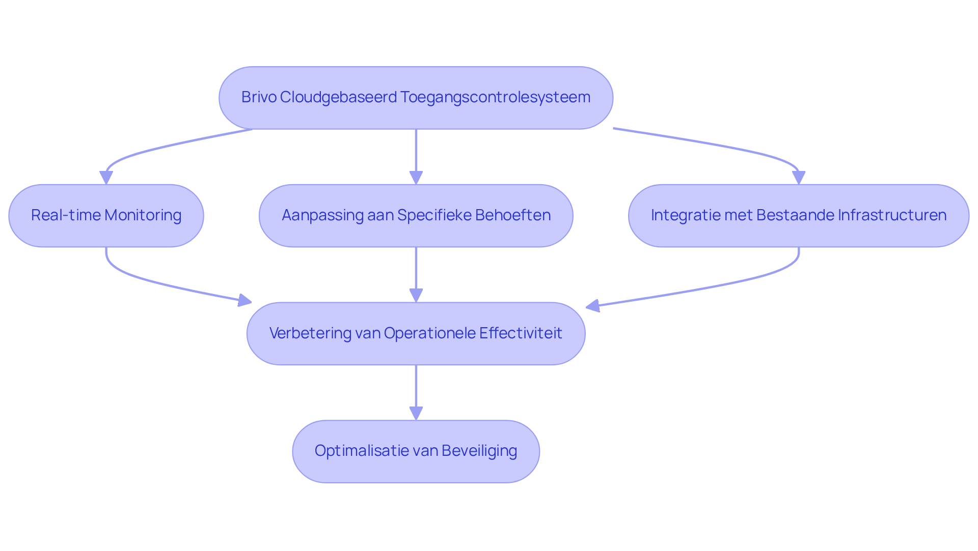 Elke stap in de flowchart toont een aspect van hoe Brivo's systeem werkt. Volg de pijlen om te zien hoe luchthavens hun beveiliging kunnen optimaliseren door deze stappen te volgen.