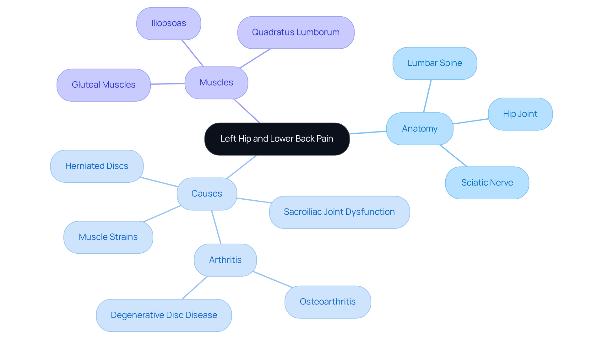 The central node represents the main topic, while branches show different aspects of the anatomy and causes of pain. Each color-coded branch helps you see how various factors are related to the discomfort experienced. The central node represents the main topic, while branches show different aspects of the anatomy and causes of pain. Each color-coded branch helps you see how various factors are related to the discomfort experienced.