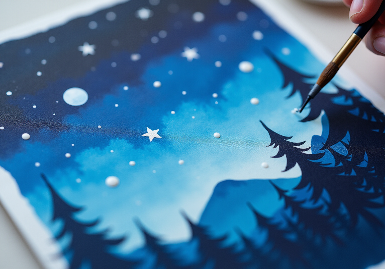 Creating a Starry Winter Night Watercolor Creating a Starry Winter Night Watercolor