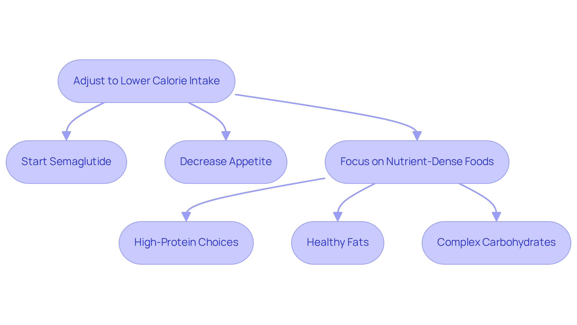 This flowchart guides you through the process of adjusting your diet while on semaglutide. Start with the main idea and follow the arrows to see how each step connects, from starting the medication to making mindful food choices that support your energy and health.