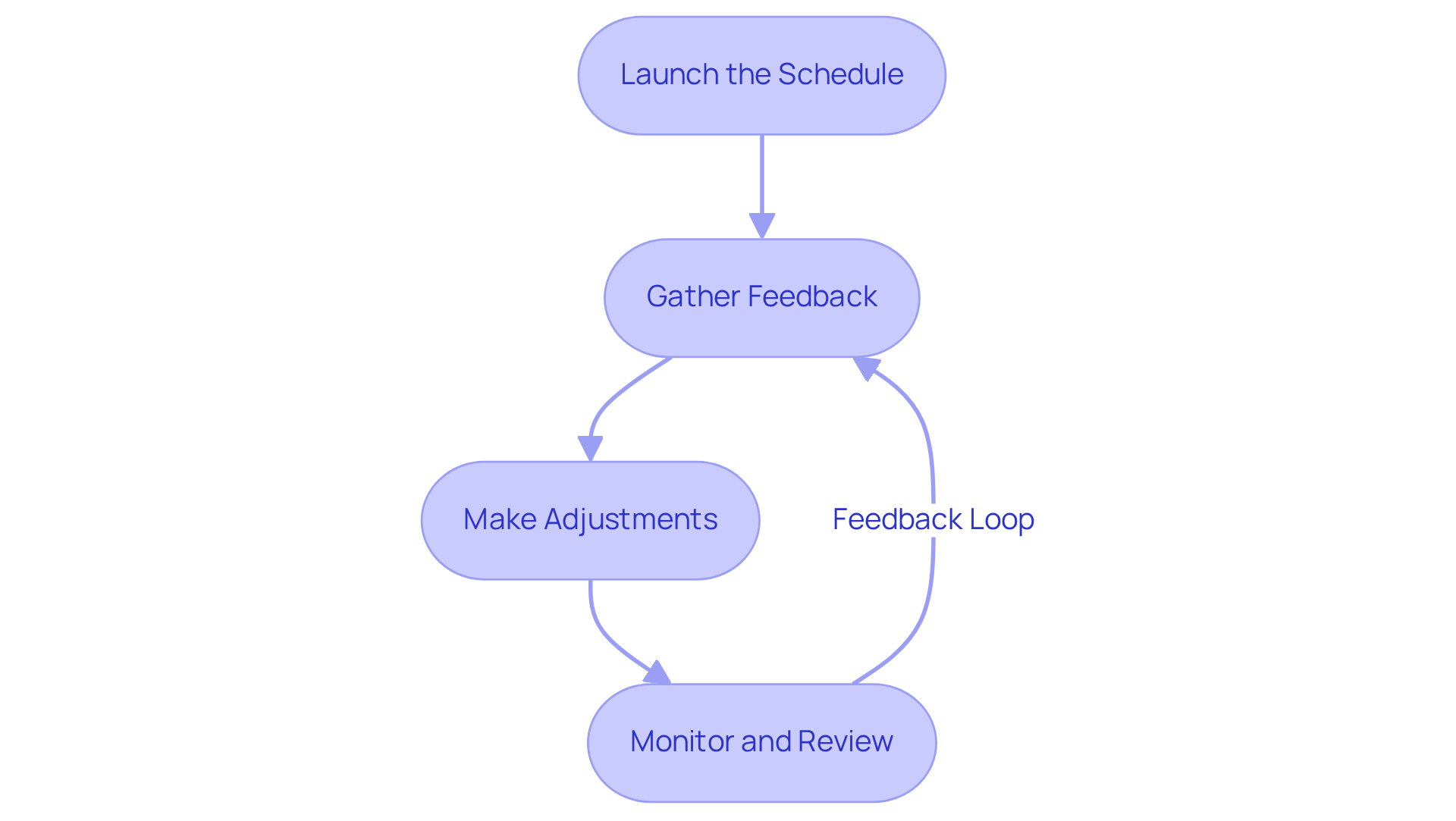 Each box represents a step in the cleaning schedule process. Follow the arrows to see how to move from launching the schedule to making adjustments based on feedback.