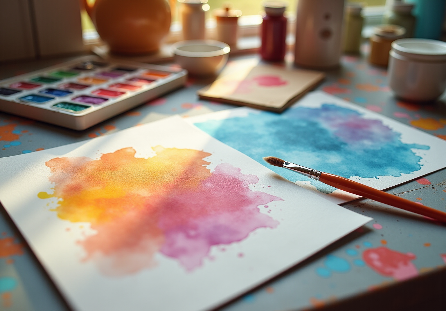 Artistic Workspace with Sennelier Watercolor Paper Artistic Workspace with Sennelier Watercolor Paper