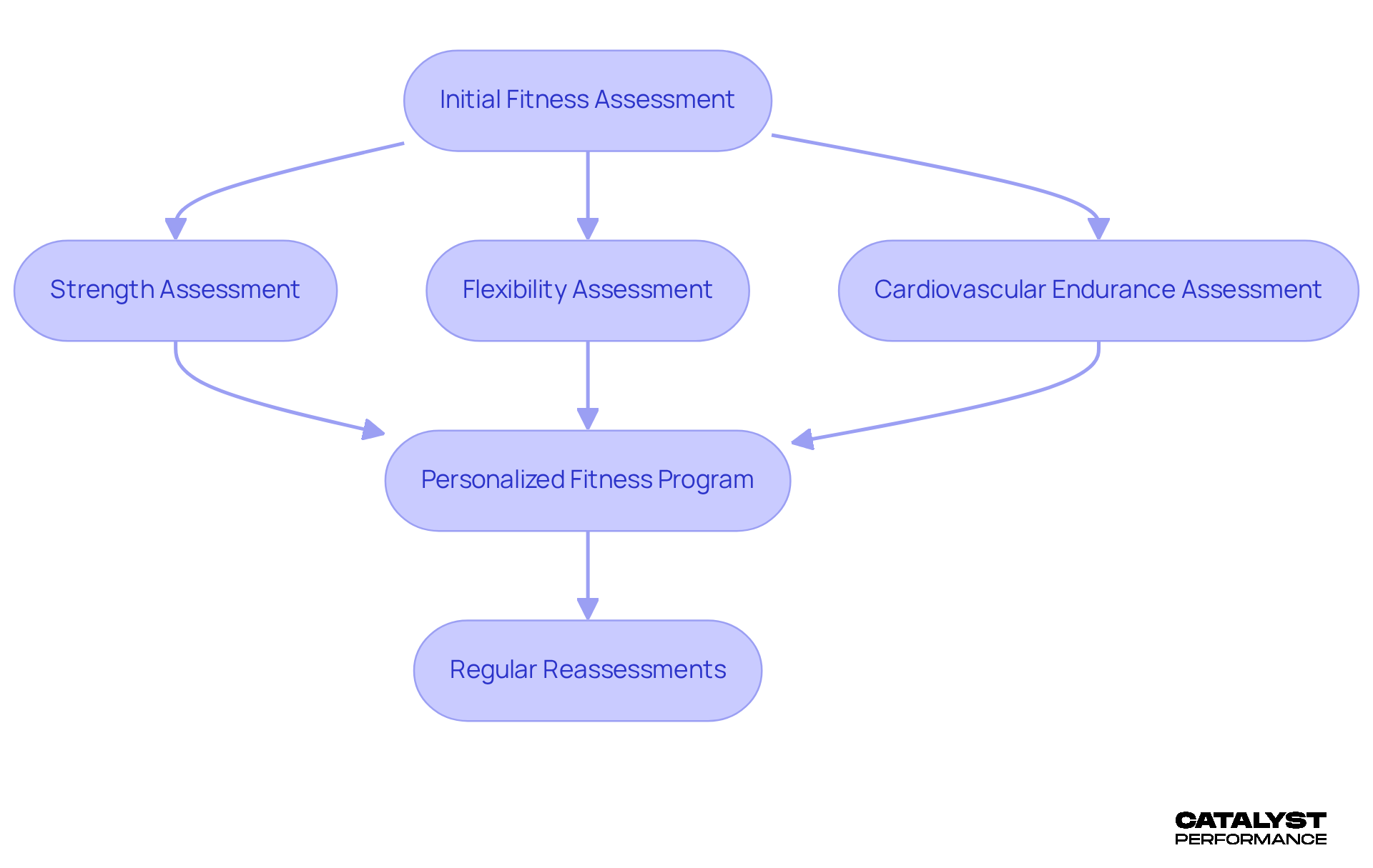 Follow the arrows to see how each assessment contributes to your personalized fitness program. Regular reassessments ensure you stay on track and adapt your program as your goals evolve.