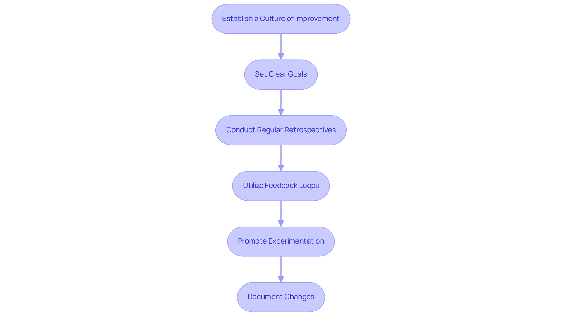 Each box represents a step in the continuous improvement process. Follow the arrows to see how each step leads to the next, guiding your team towards effective improvement.