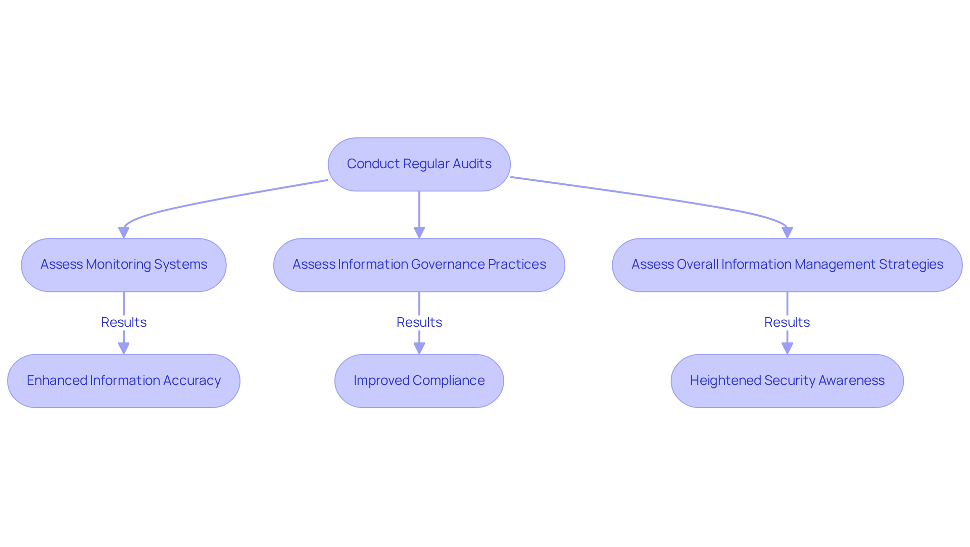 This flowchart shows the steps involved in conducting audits. Start with the audits, then see how they assess different components, and follow the arrows to understand the benefits that come from these assessments.