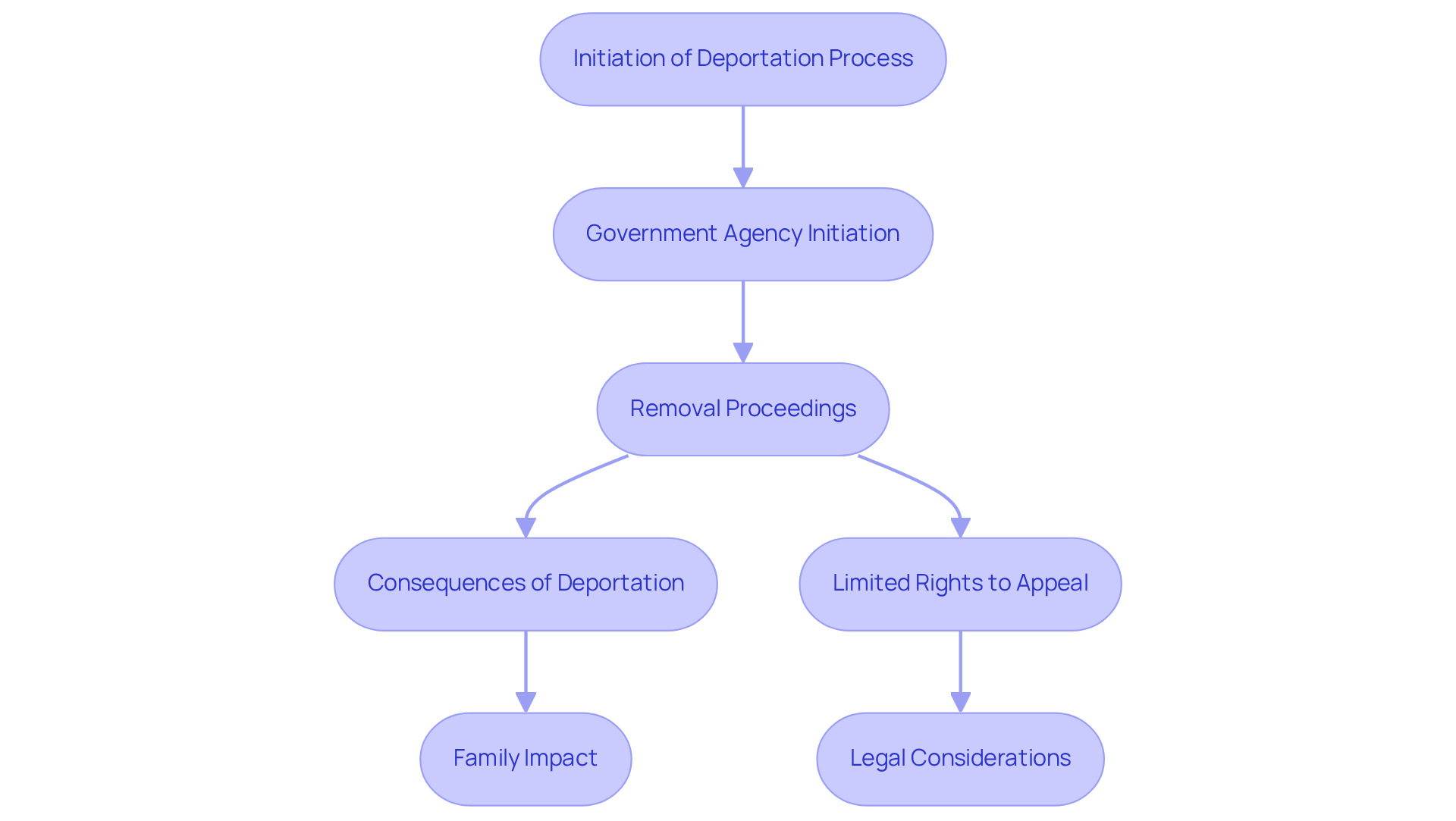 This flowchart outlines the steps involved in deportation, showing how the process unfolds from initiation to consequences. Each box represents a key stage or consideration, helping you understand what happens during deportation and its impact on individuals and families.