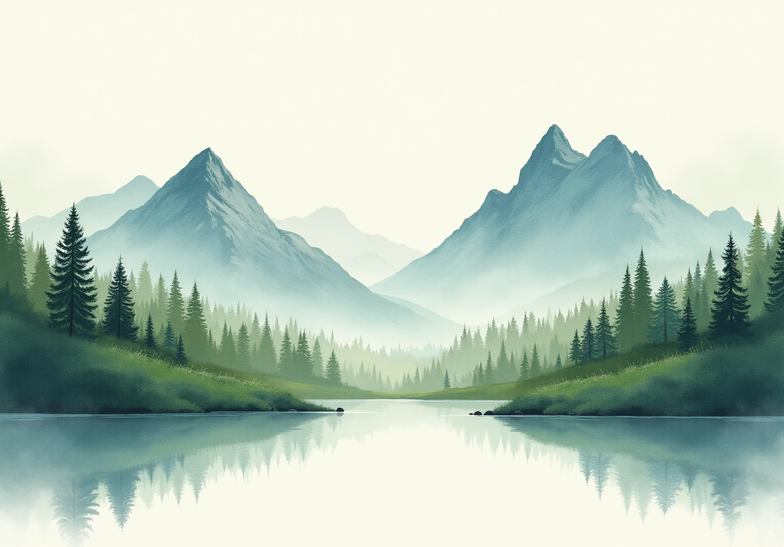 Serene Wilderness Watercolor Landscape Serene Wilderness Watercolor Landscape