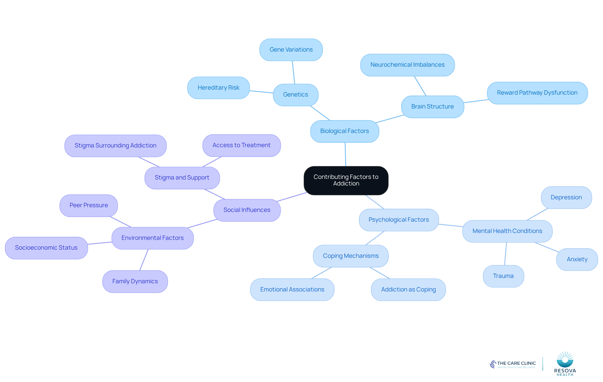 The center represents the main topic of addiction influences. Each branch shows a different category of factors, and the sub-branches provide specific details about each factor. This layout helps you understand how various influences are interconnected. The center represents the main topic of addiction influences. Each branch shows a different category of factors, and the sub-branches provide specific details about each factor. This layout helps you understand how various influences are interconnected.