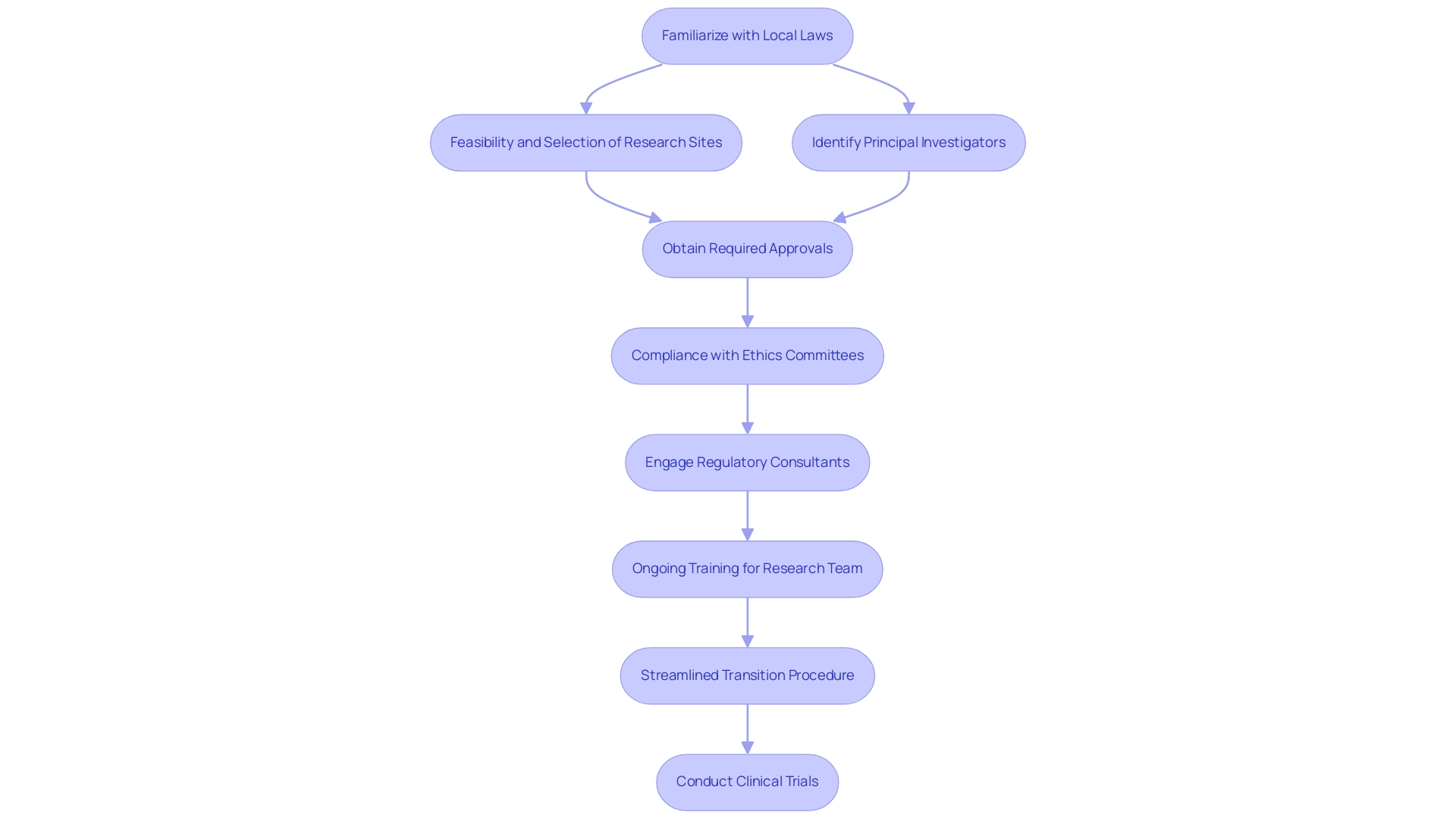 Each box represents a critical step in the regulatory process, with arrows indicating the sequence of actions; colors differentiate compliance steps from ethical considerations.