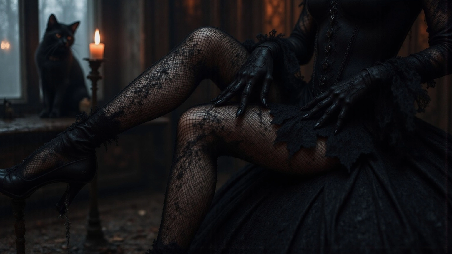 Sheer Fishnet Stockings: Subtle Elegance in Dark Aesthetics