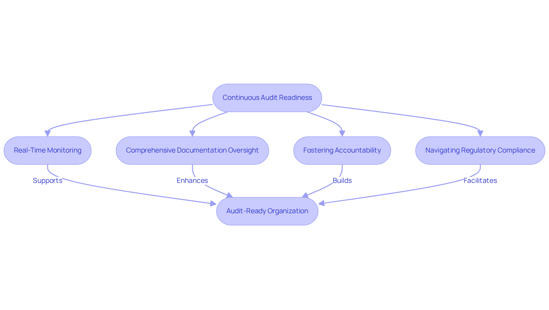 Follow the arrows to see how each component contributes to being audit-ready. Each step is crucial for ensuring that healthcare organizations can handle audits with ease.