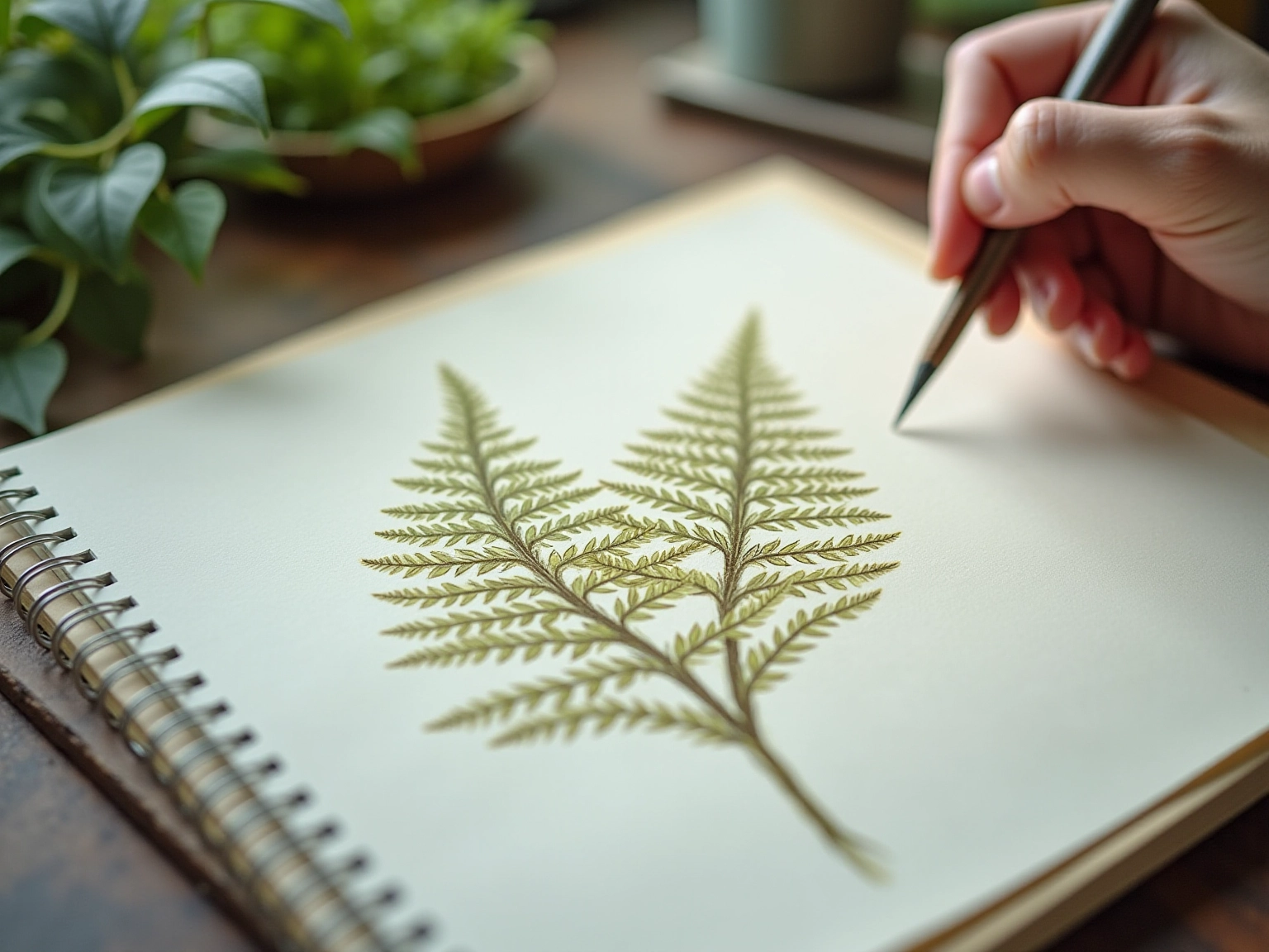 Sketching a Fern Design on Watercolor Paper Sketching a Fern Design on Watercolor Paper