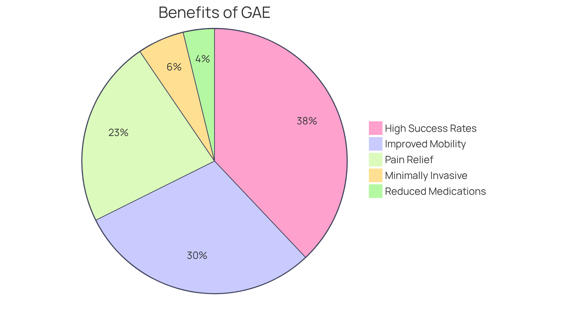 Each slice of the pie shows a different benefit of knee embolization. The larger the slice, the more patients reported that benefit. For example, 60% of patients found significant pain relief, while 78% experienced improved mobility.