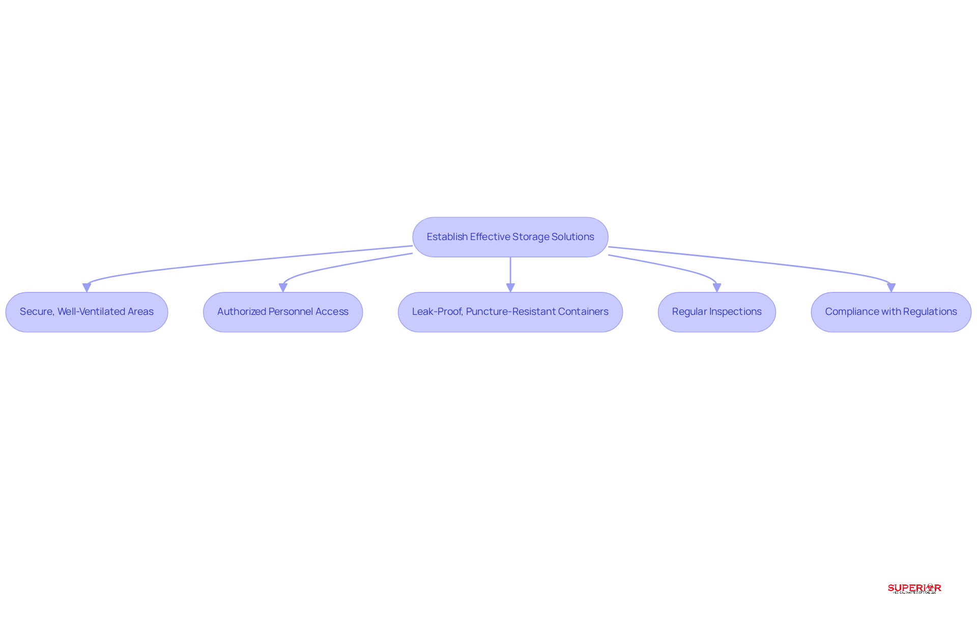 Each box represents a crucial step in the process of storing biomedical waste safely. Follow the arrows to see how each step connects to the next, ensuring a comprehensive approach to safety and compliance. Each box represents a crucial step in the process of storing biomedical waste safely. Follow the arrows to see how each step connects to the next, ensuring a comprehensive approach to safety and compliance.