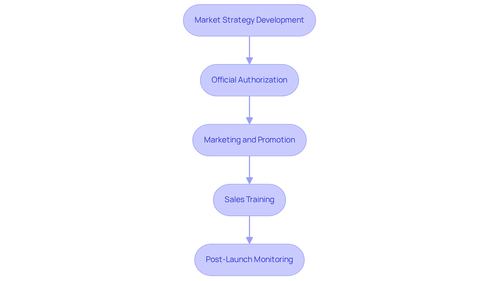Each box represents a crucial step in launching your product. Follow the arrows to see the order of operations, and check the bullet points for key actions to take at each stage.