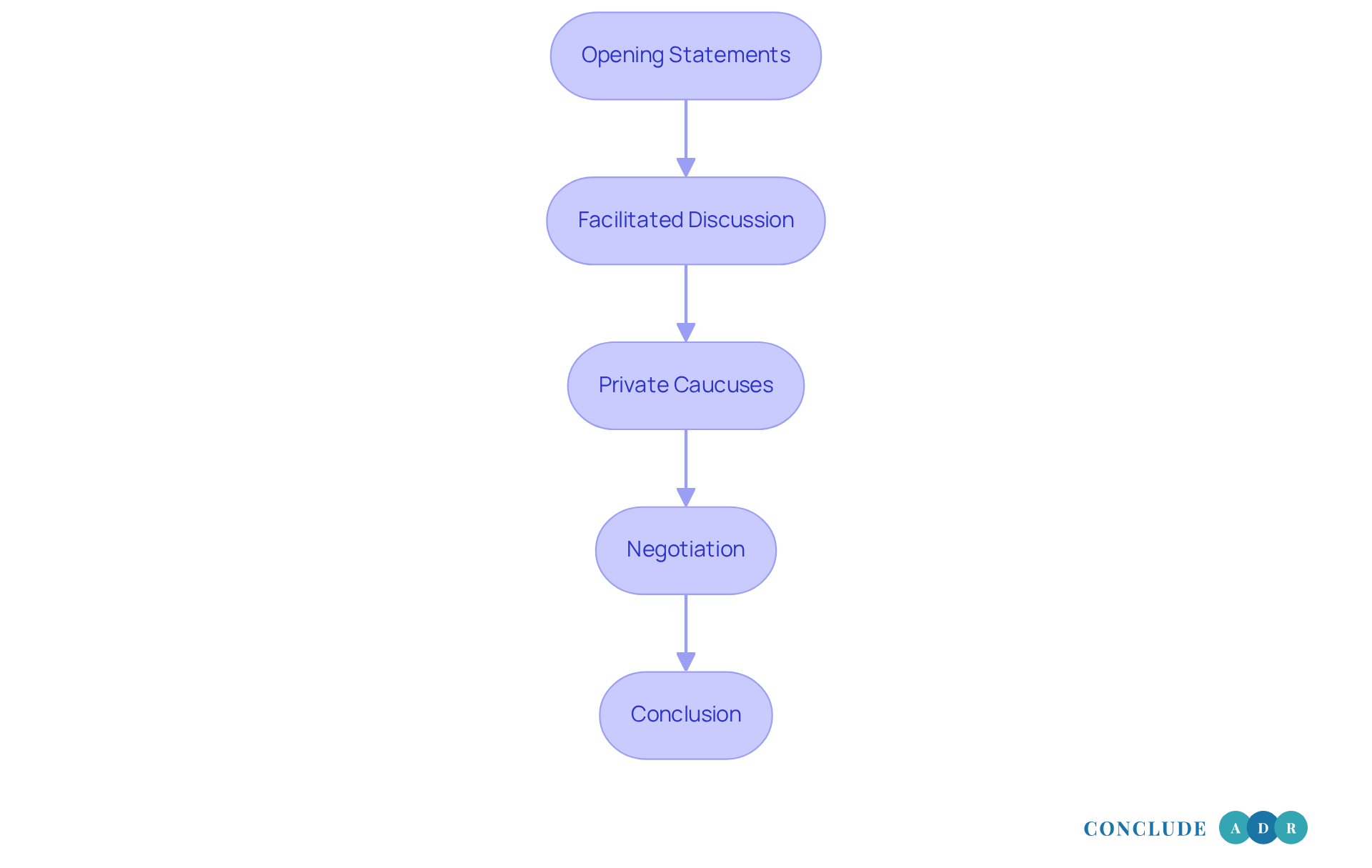 Each box represents a stage in the MSC process — follow the arrows to see how participants progress through the conference towards a potential resolution.