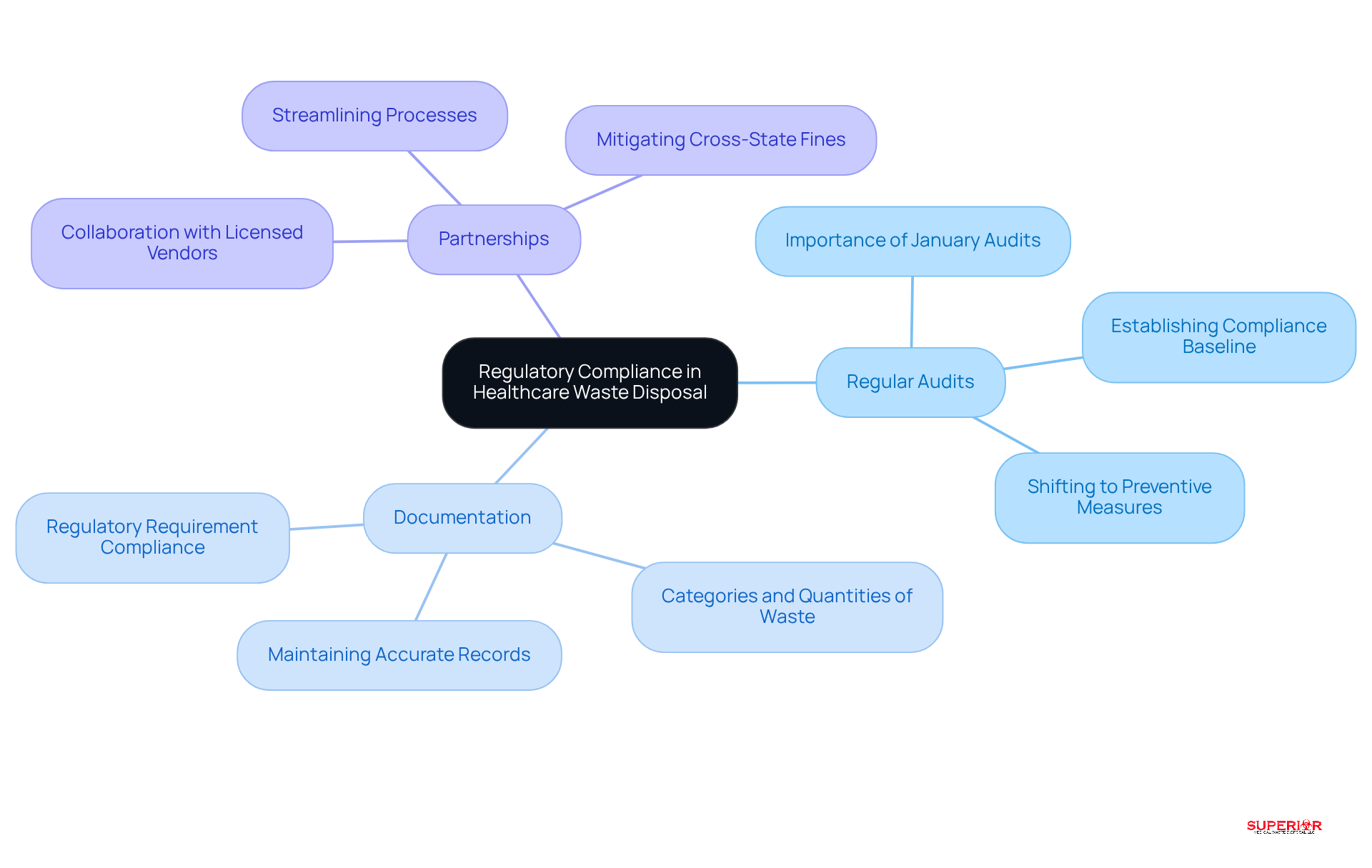 The central node represents the main focus on regulatory compliance, while the branches show different strategies to achieve it. Each sub-branch provides more detail on how to implement these strategies effectively.