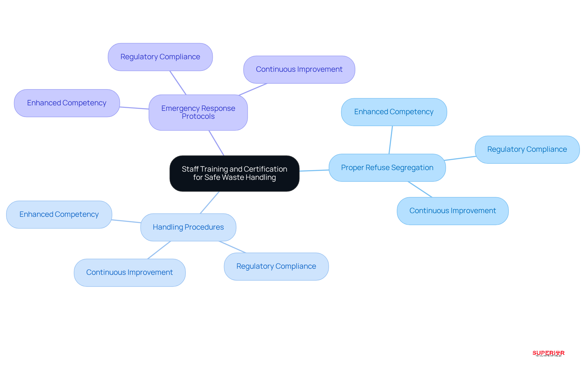 The central node represents the main focus on training, while the branches show specific training areas and their benefits. Each color-coded branch helps you easily identify different aspects of the training program. The central node represents the main focus on training, while the branches show specific training areas and their benefits. Each color-coded branch helps you easily identify different aspects of the training program.